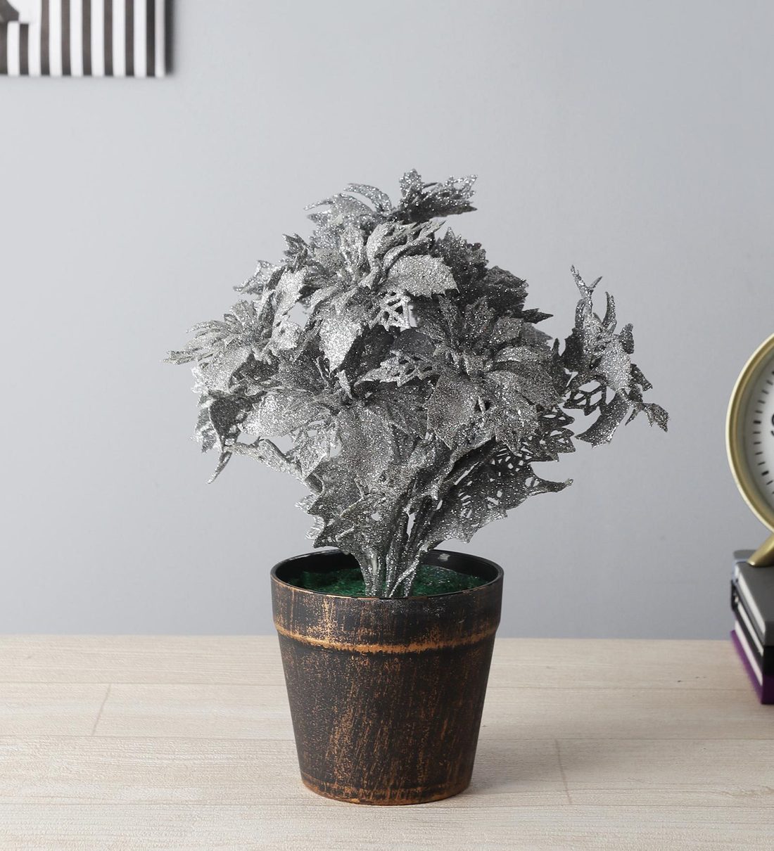 Buy Silver Spray Painted Holly Leaves Plant with Pot by Foliyaj Online ...