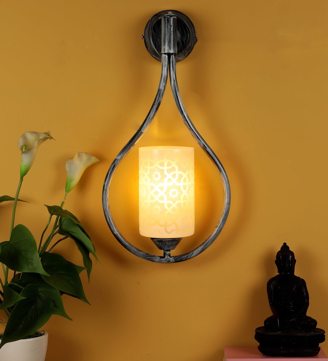 Buy Single Grey Bat Fitting With Designer Glass Wall Light By ...