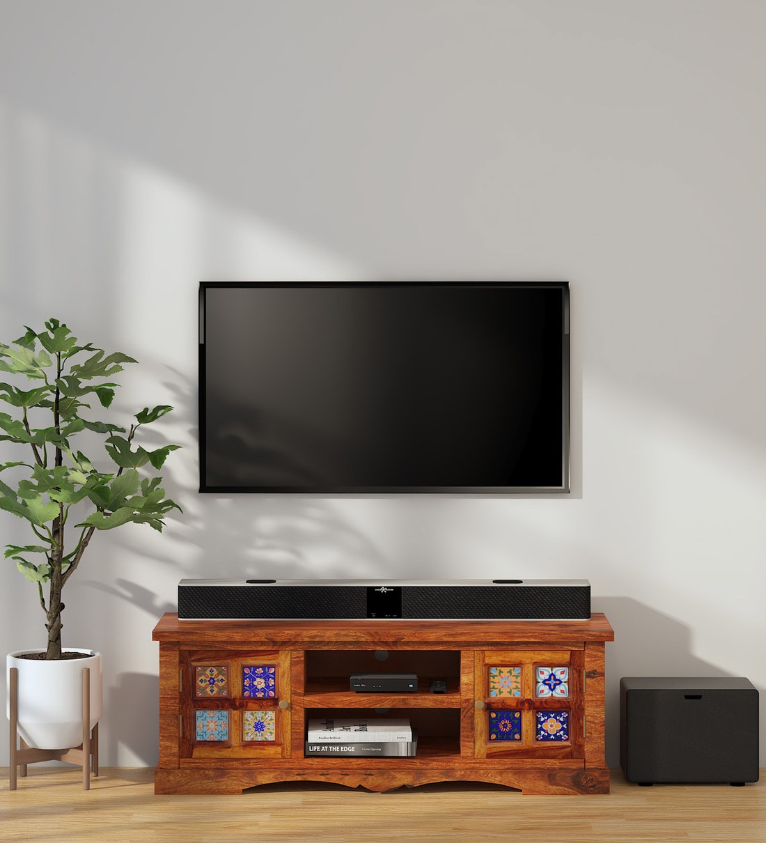 Buy Siramika Sheesham Wood TV Console in Honey Oak Finish for TVs up to ...