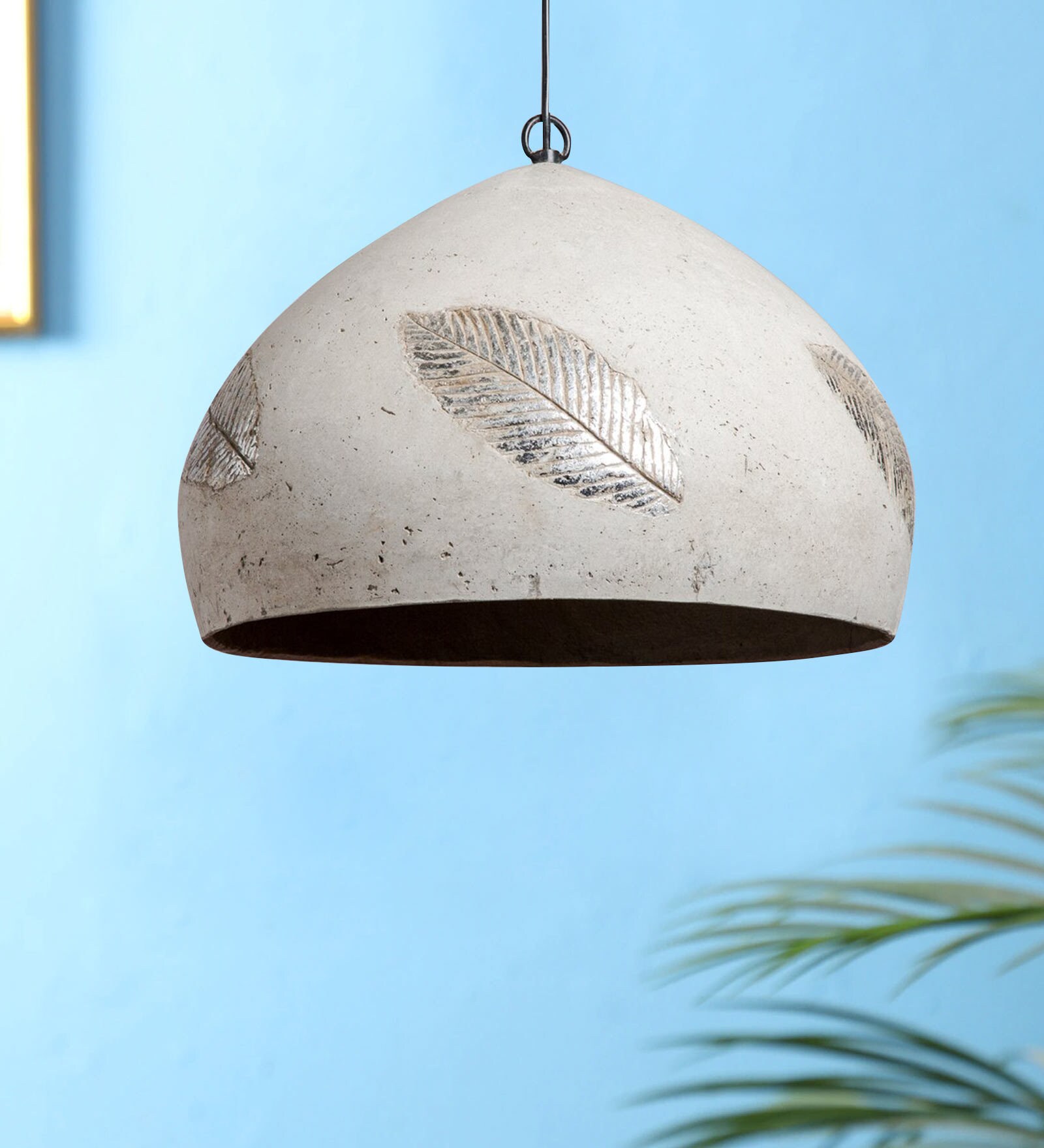 Buy Silver Feather Cement Single Hanging Light by Oorjaa Online - Globe ...