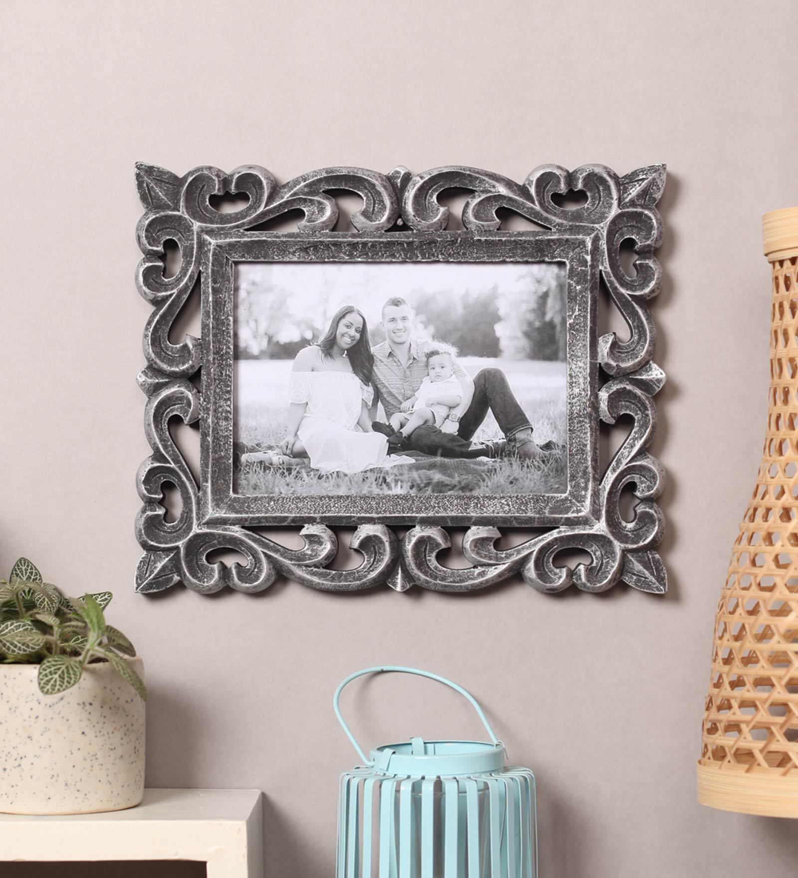 Buy Silver Wooden Handcrafted Horizontal Wall Hanging Photo Frame By ...