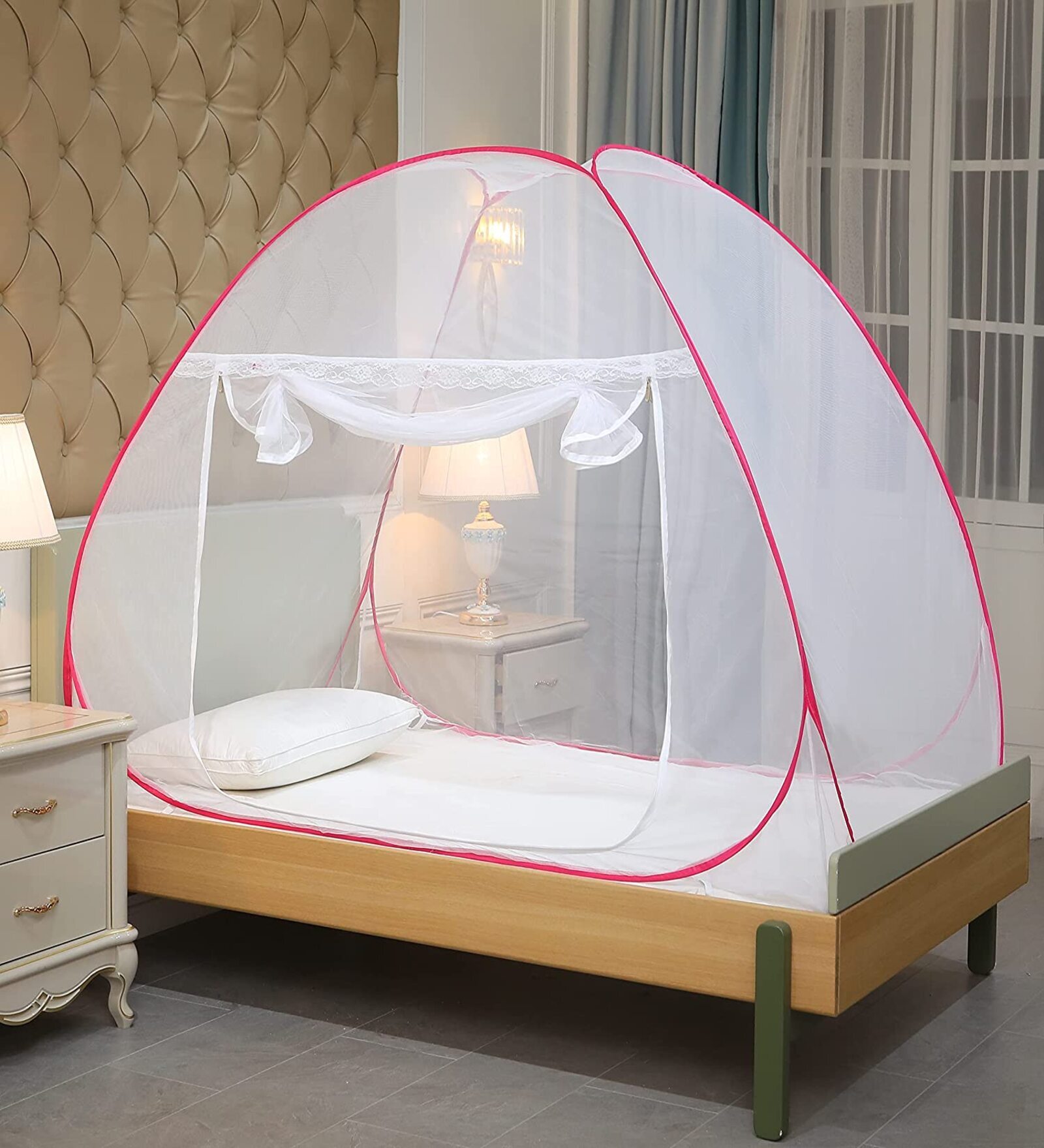 Buy Single Bed Mosqutio Net Polyester Mosquito Net In Pink Online ...