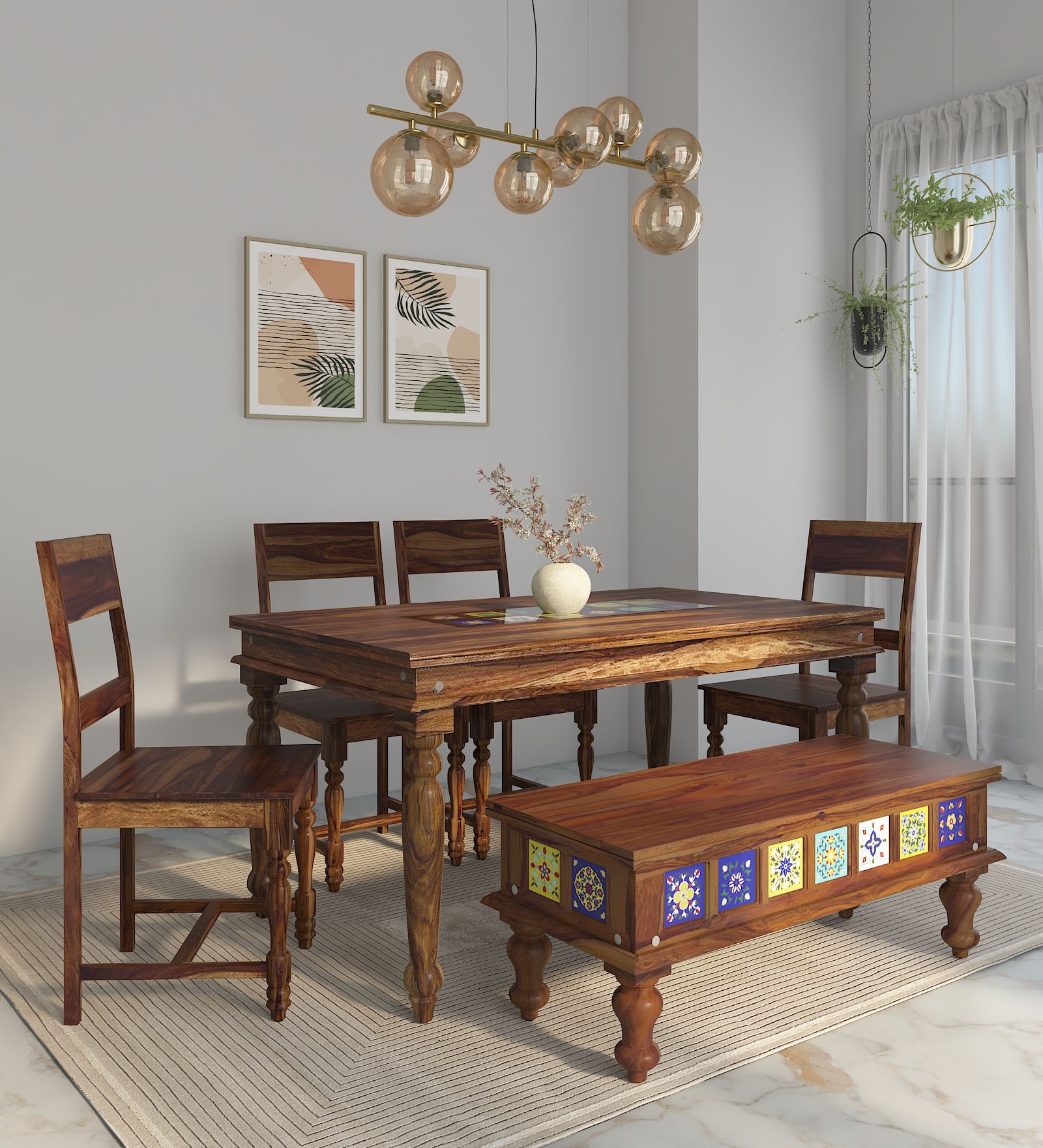 Buy Siramika Sheesham Wood 6 Seater Dining Set In Provincial Teak ...