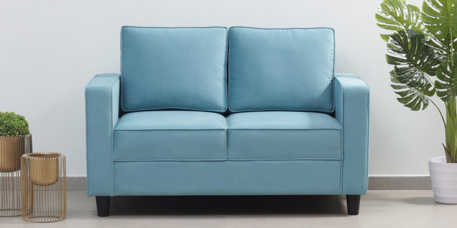 Buy Siya Velvet 2 Seater Sofa in Aqua Blue Colour Online - Modern 2 ...
