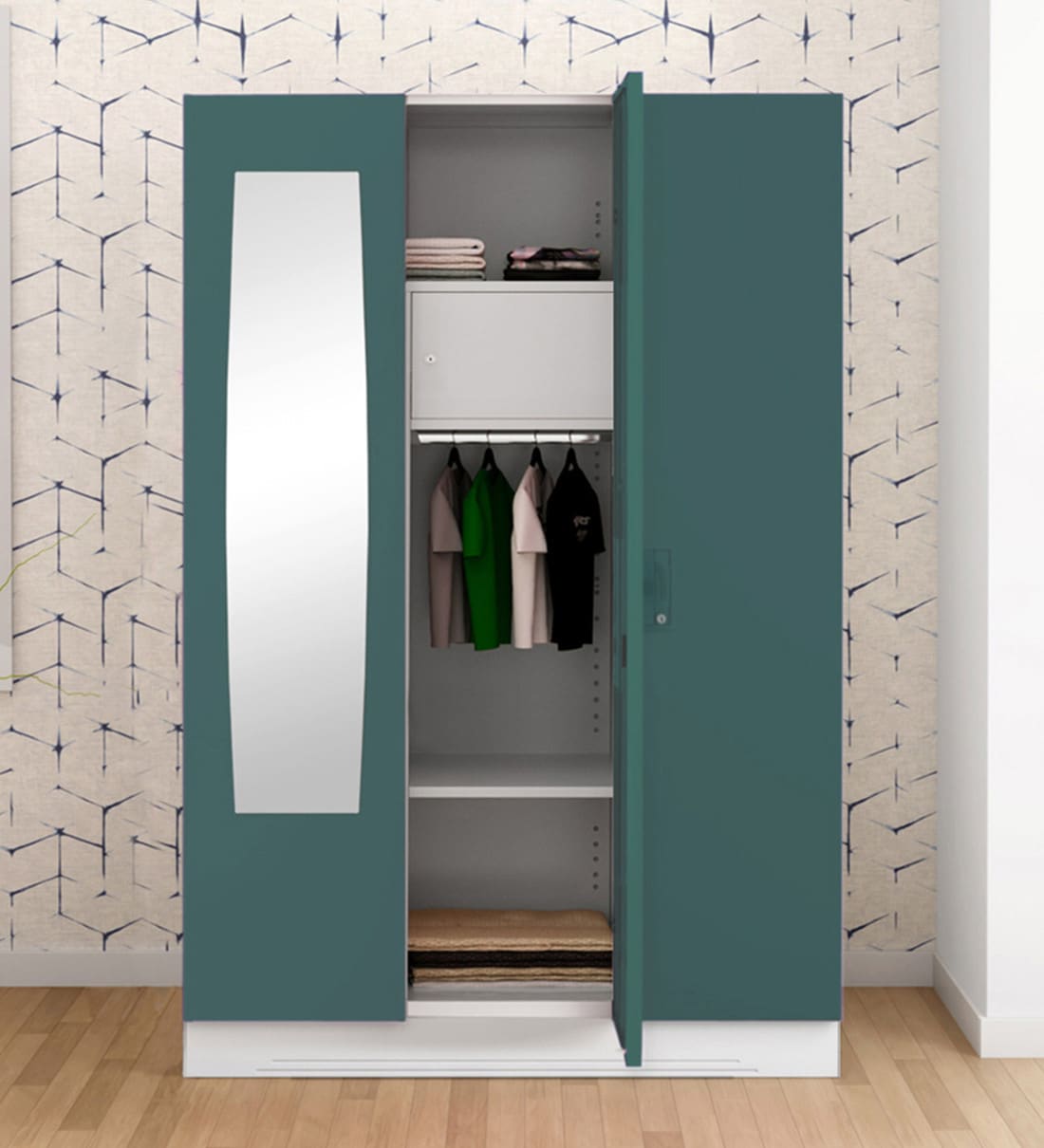 Buy Slimline Metal Door Wardrobe In Sea Pine Finish With Locker Online ...