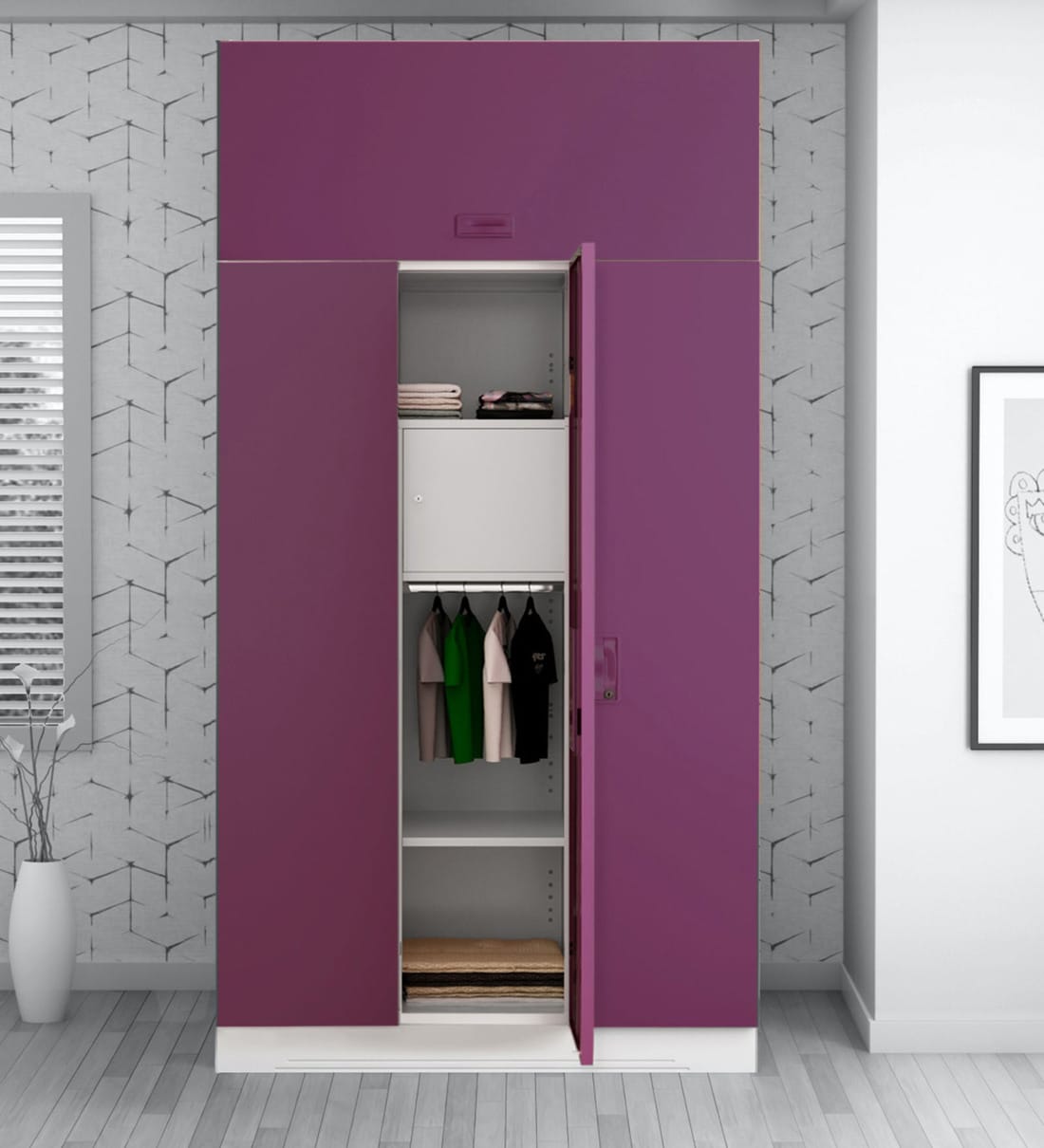 Buy Slimline Metal 3 Door Almirah in Textured Purple Colour at 22% OFF ...