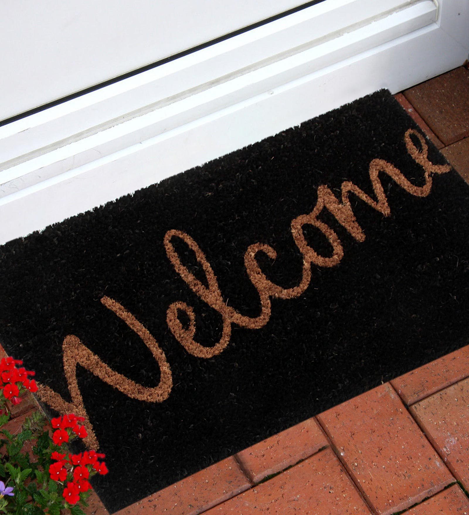 Buy Black Coir Slogan Pattern 24X16 Inch Stain Resistant Door Mat ...