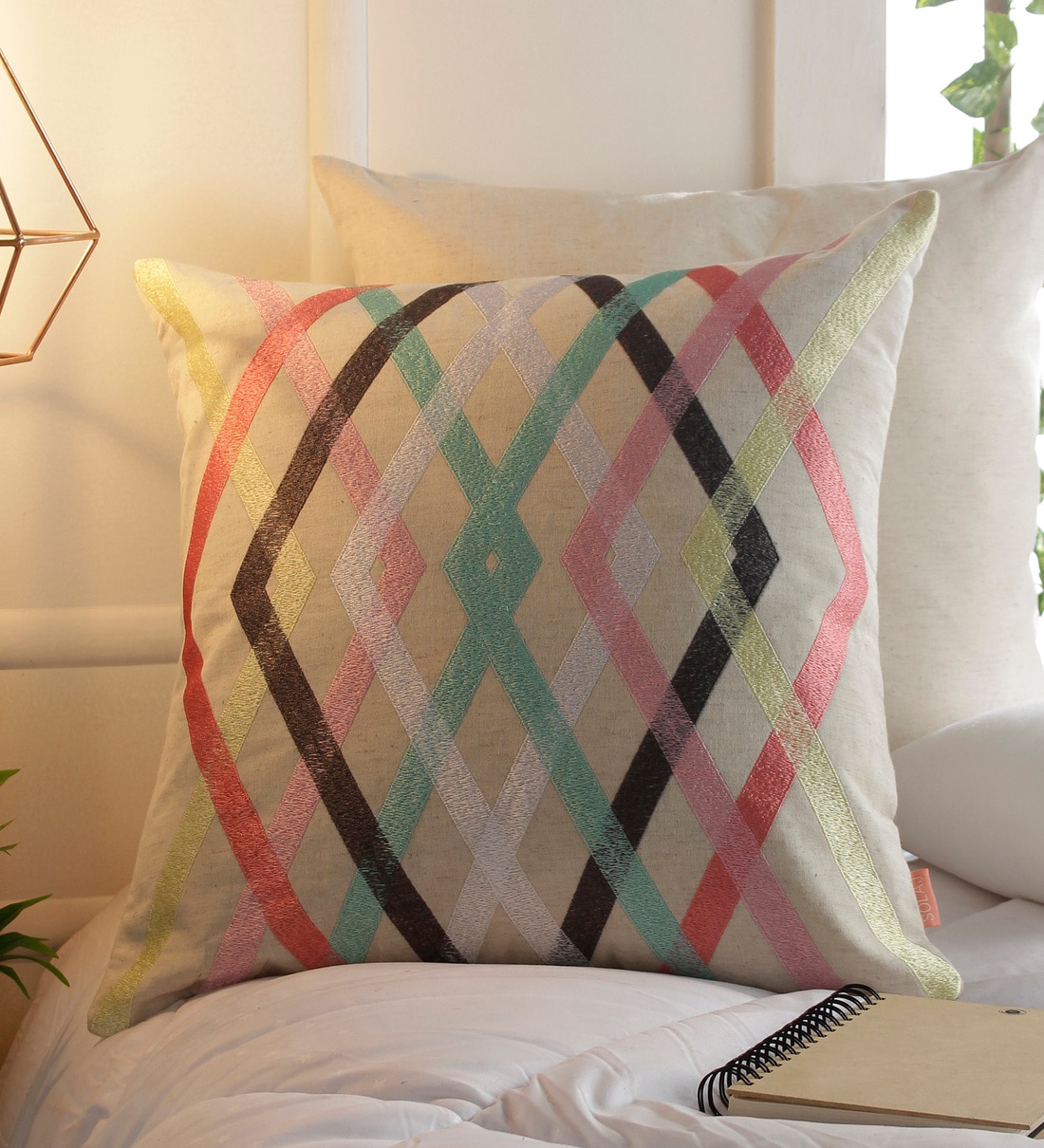 Buy Geometric Pattern Cotton Beige Cushion Cover 20 x 20 inches by ...