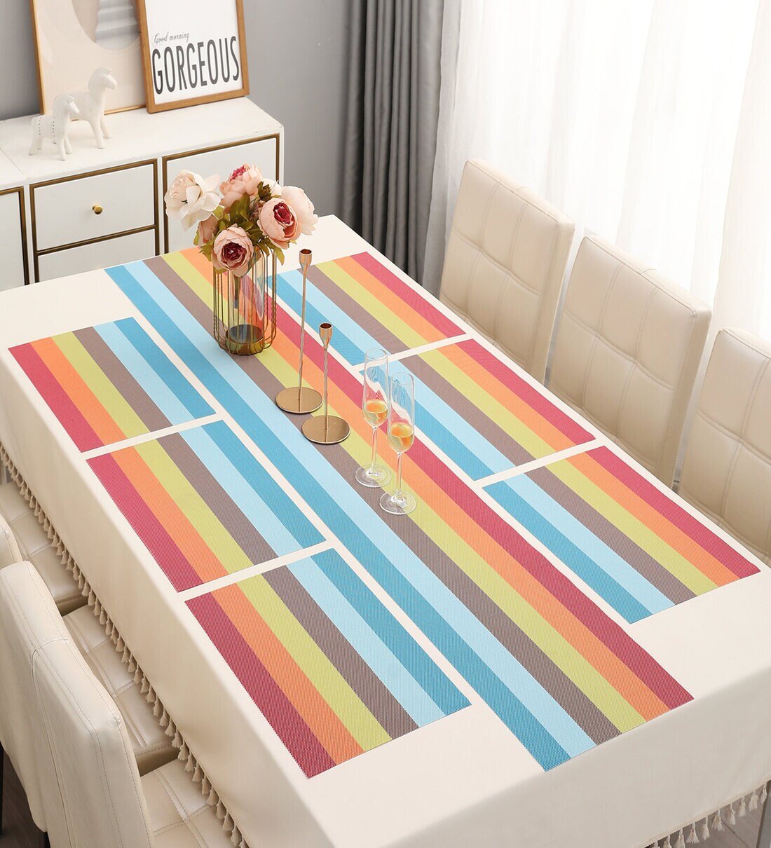 Buy Striped Multixolor (18 x12) PVC Table Linen (Set of 7) at 27% OFF ...