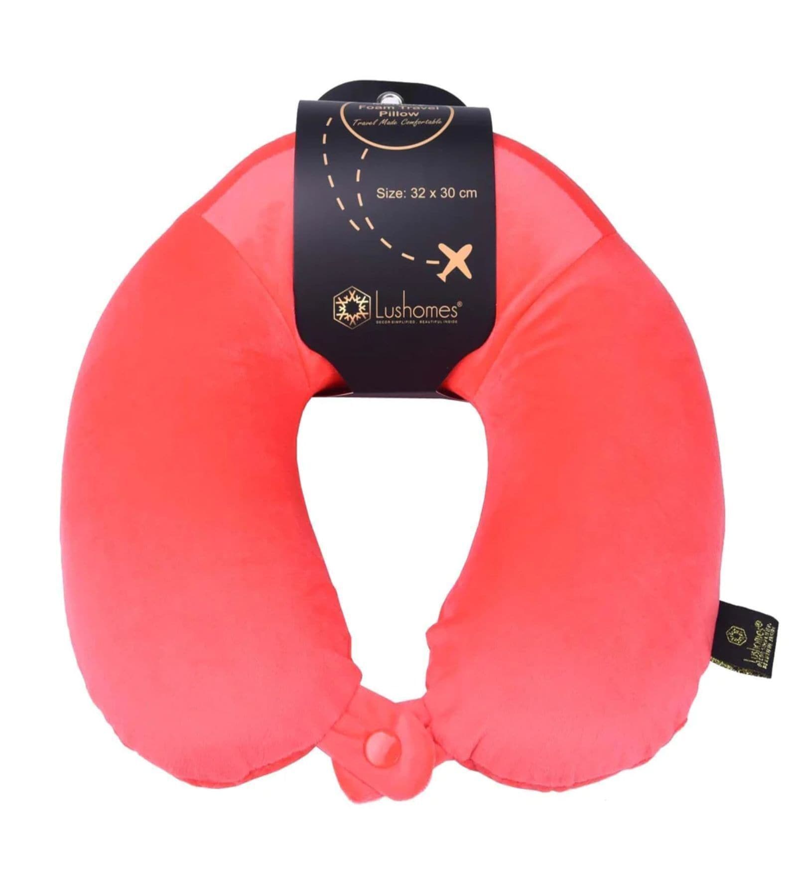 Buy Solid Pink Memory Foam Neck Pillow with Snap button by Lushomes ...