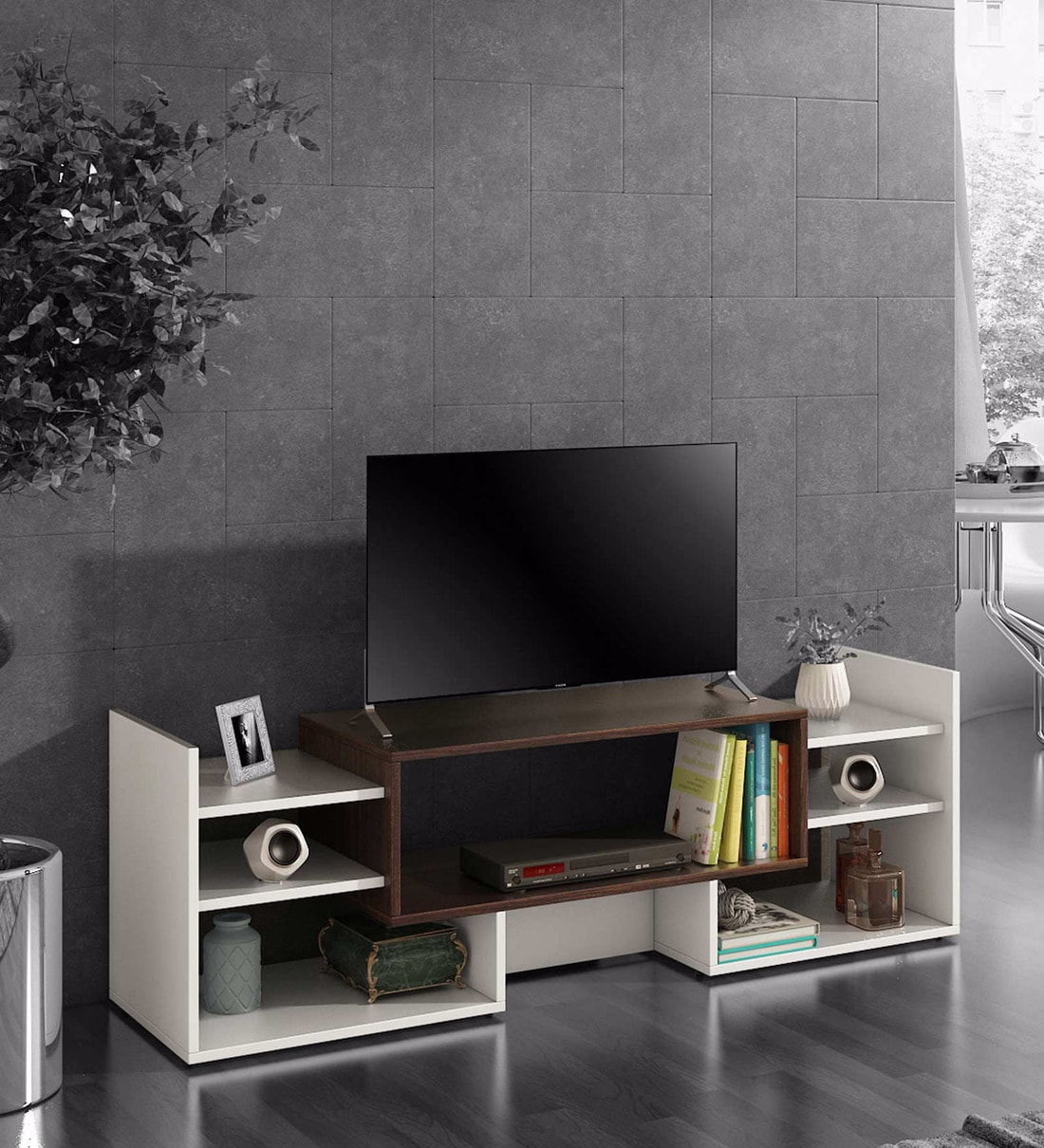 Buy Spark TV Console in White & Walnut Finish for TVs up to 43\ Online ...