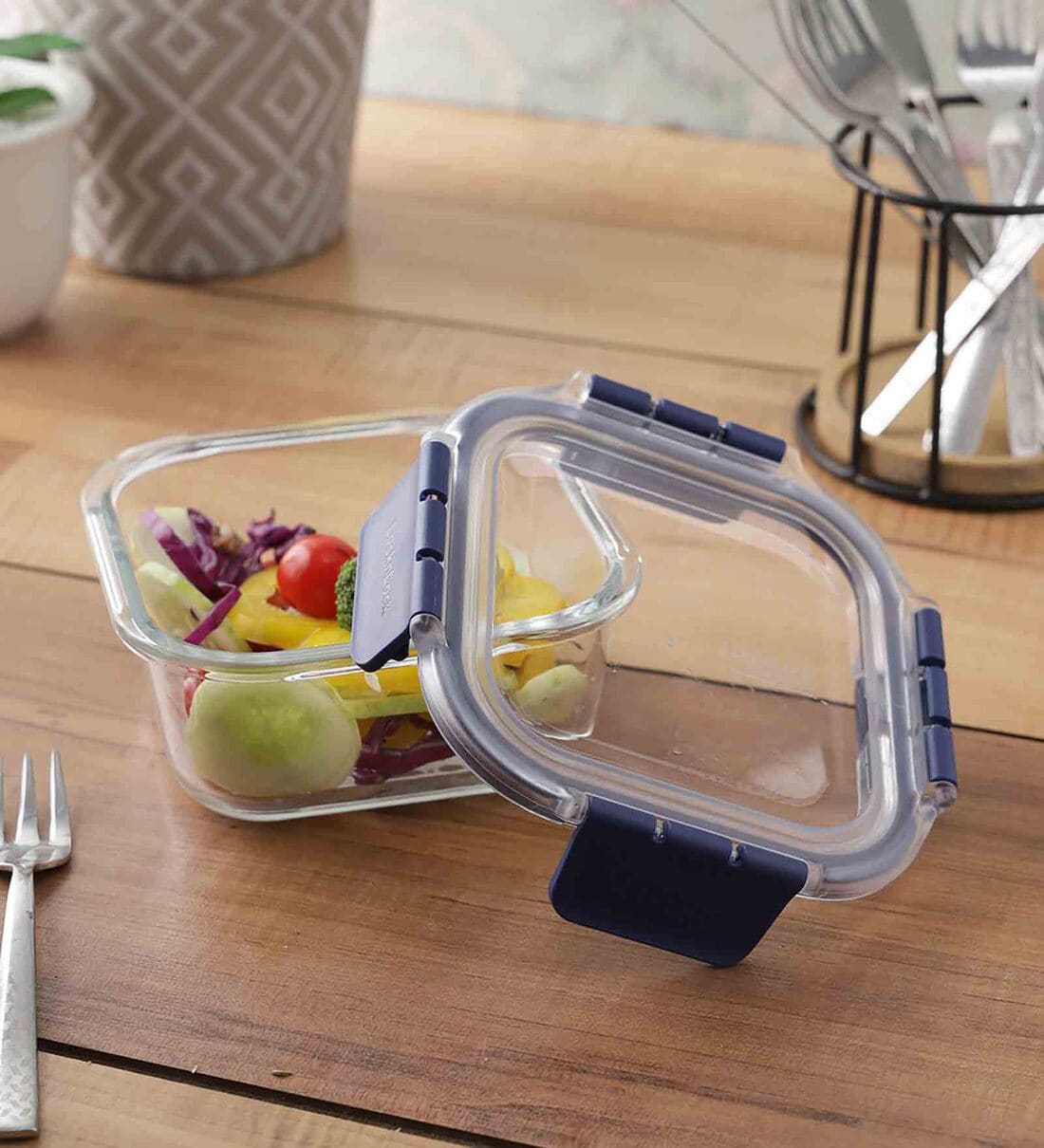 Buy Square 500Ml Transparent Glass Leak Proof Heat Resistant Food ...