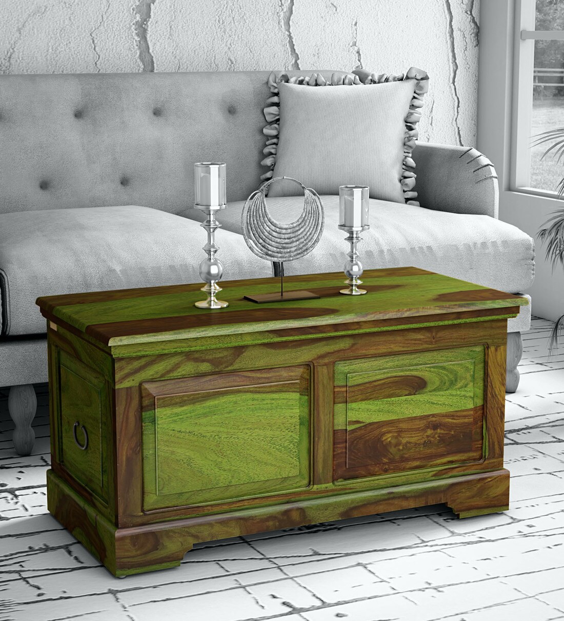 Buy Stanfield Sheesham Wood Linen Trunk in Spring Green Finish Online ...