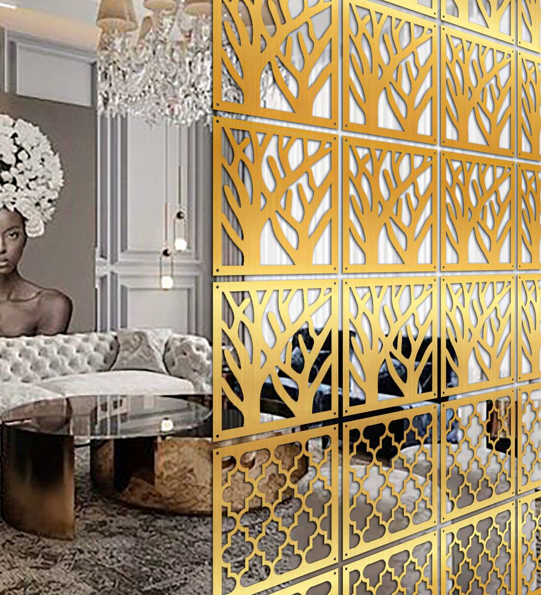 Buy Static Lorain (Set Of 10) Gold Colour Acrylic Hanging Room Divider ...