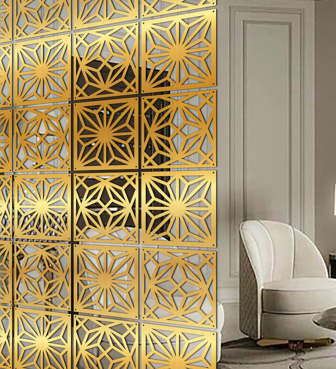 Buy Static Taiyo (Set Of 10) Gold Colour Acrylic Hanging Room Divider ...