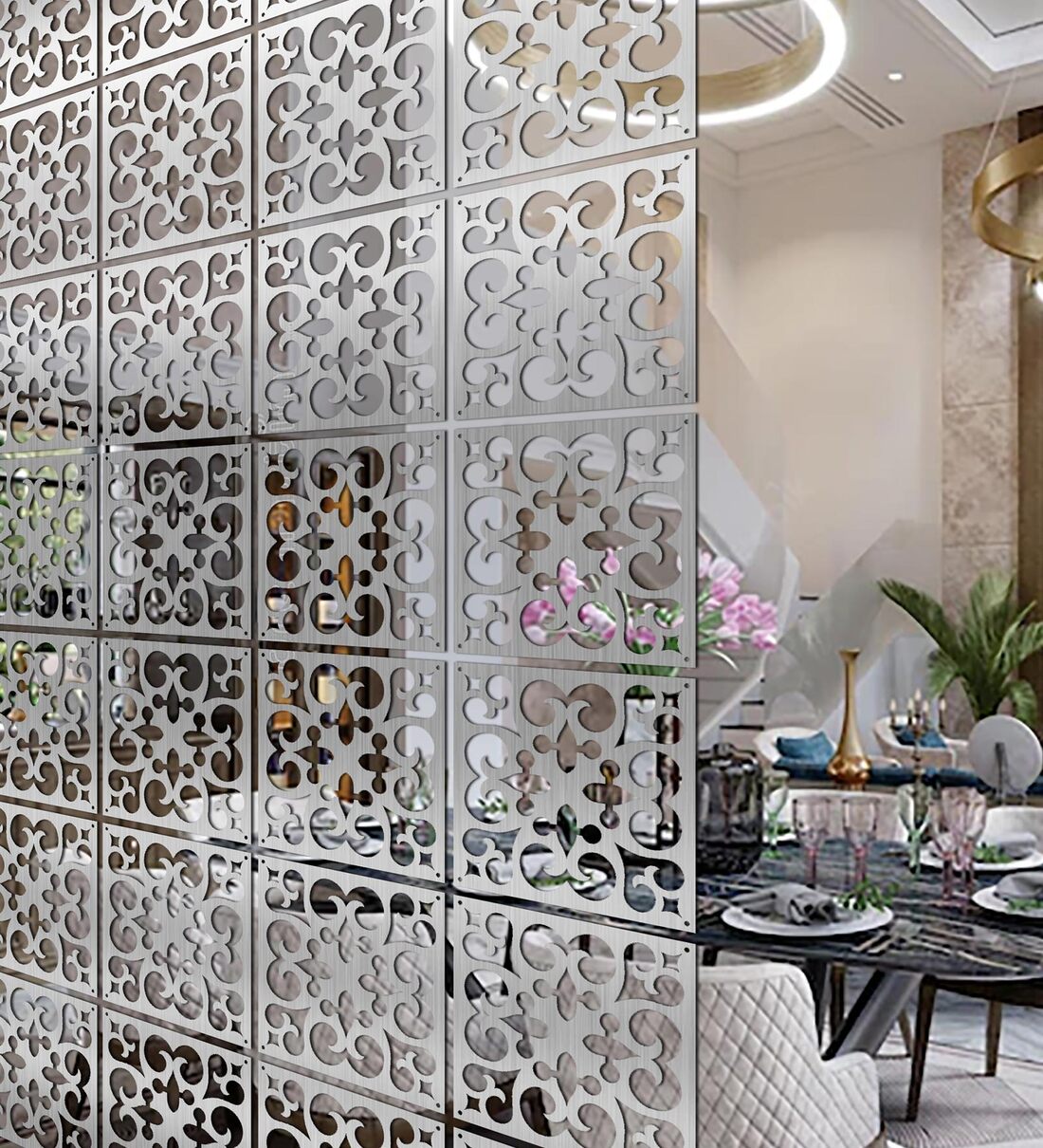 Buy Static Zeist (Set Of 10) Silver Colour Acrylic Hanging Room Divider ...