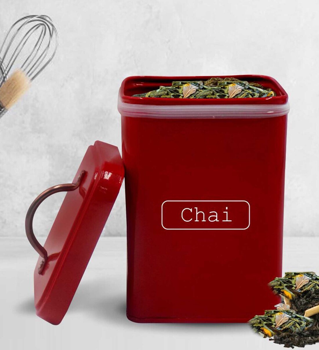 Buy Steel Red Airtight Chai Jar By Market 99 at 73% OFF by Market 99 ...