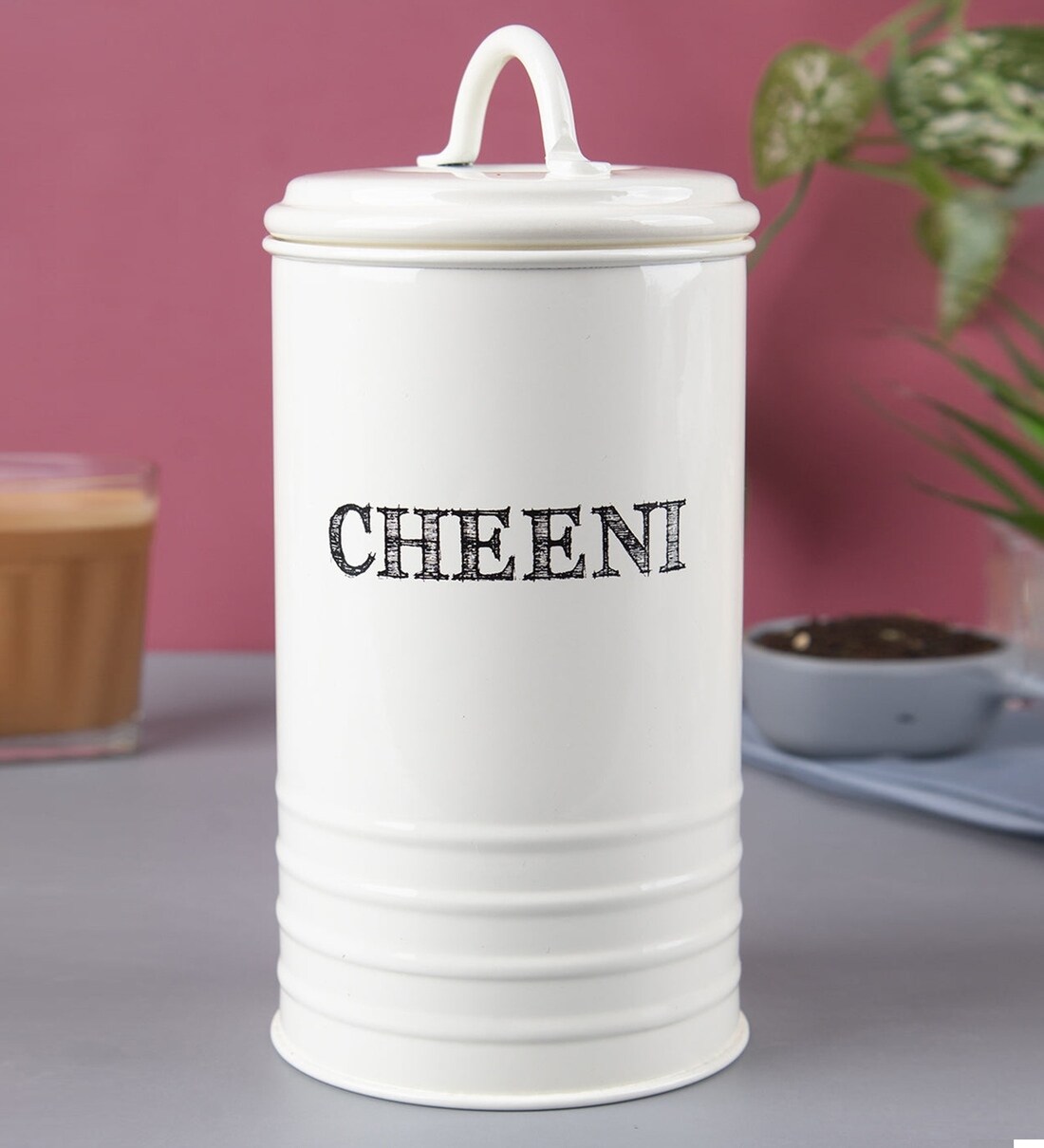 Buy Steel White Cylindrical Chini Jar 1200Ml By Market 99 at 69% OFF by ...