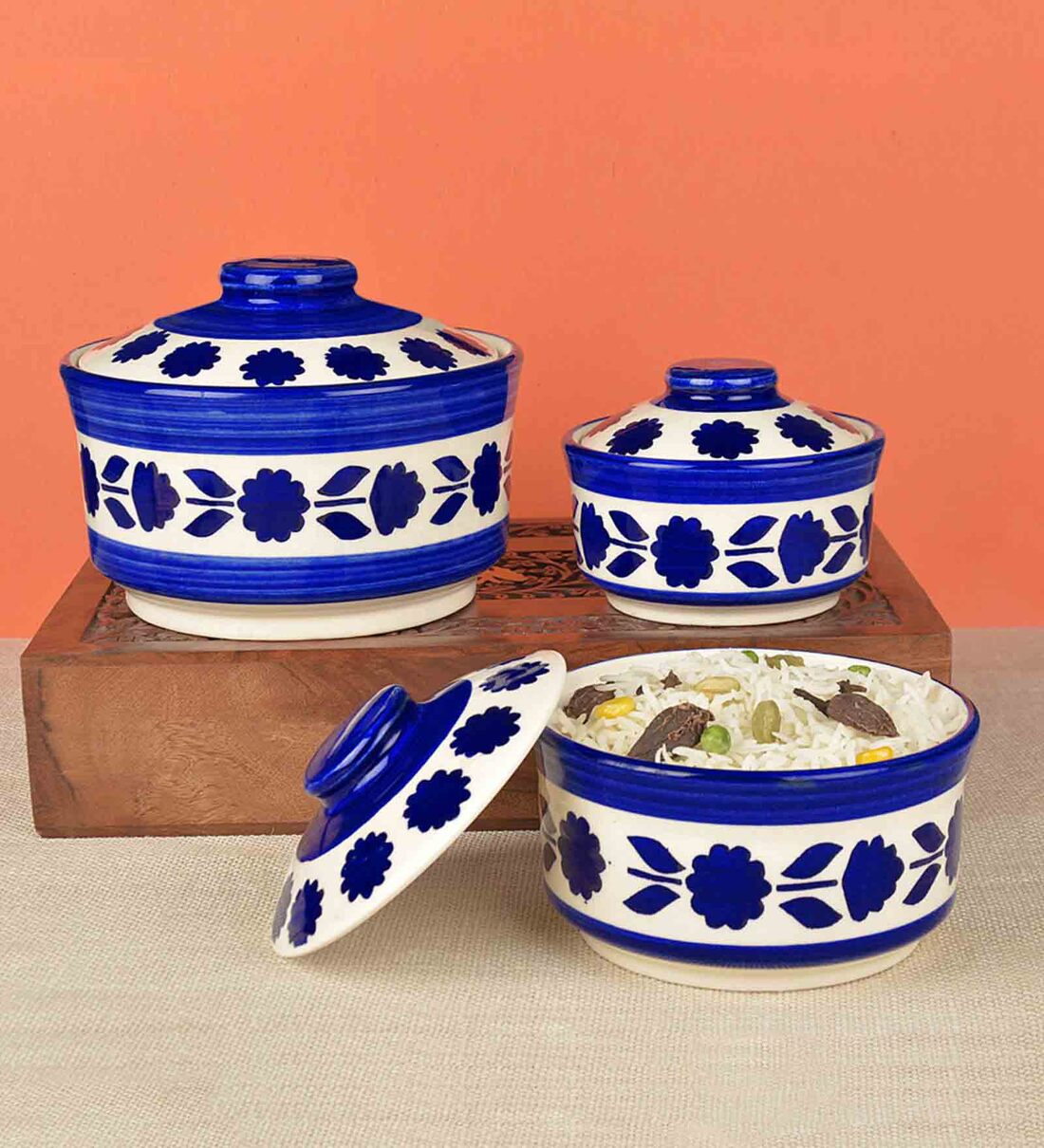 Buy Studio Pottery Handpainted Ceramic Serving Donga With Lid Casserole ...