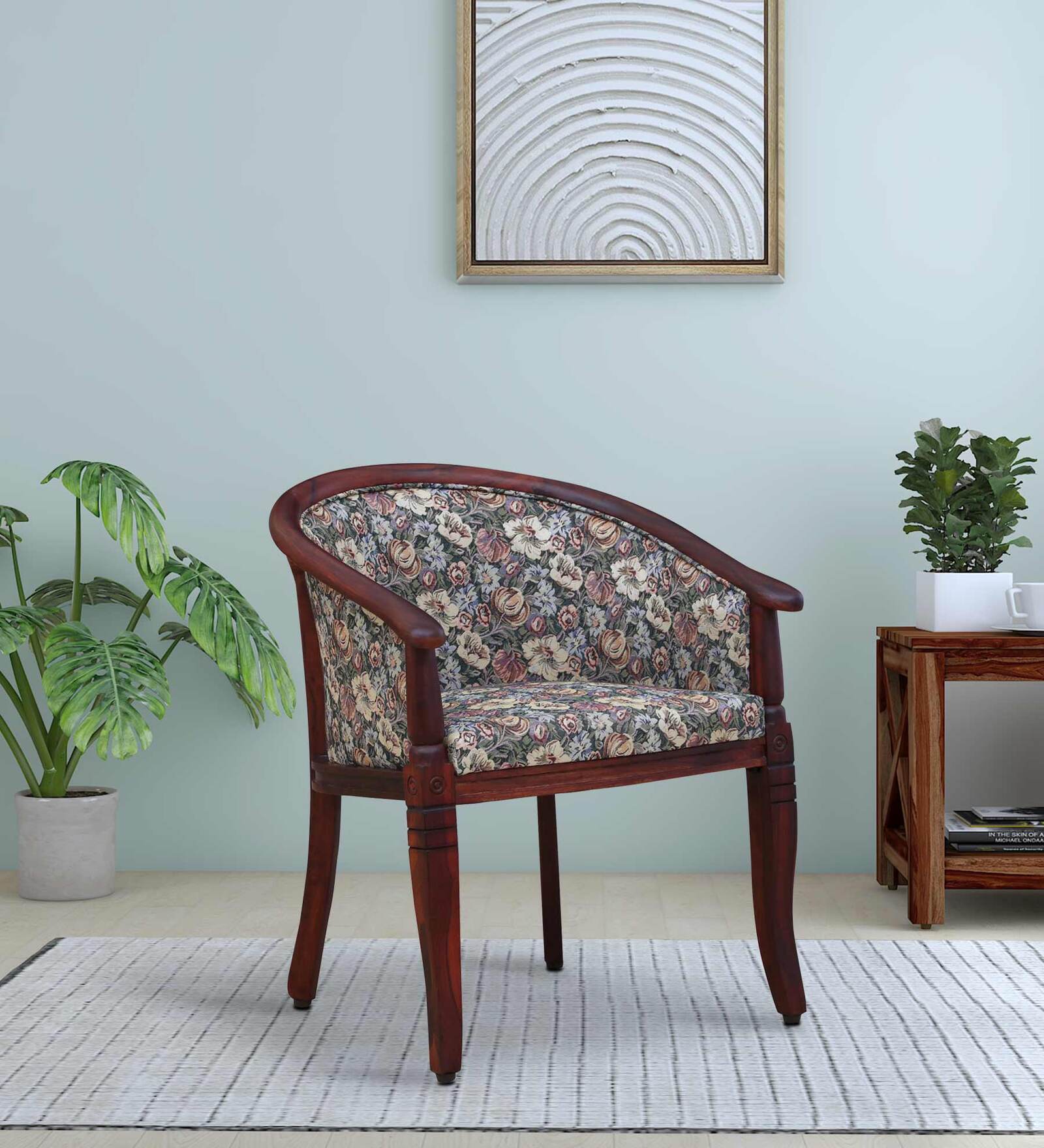 Buy Stalley Sheesham Wood Arm Chair In Multiprint & Honey Oak Finish ...