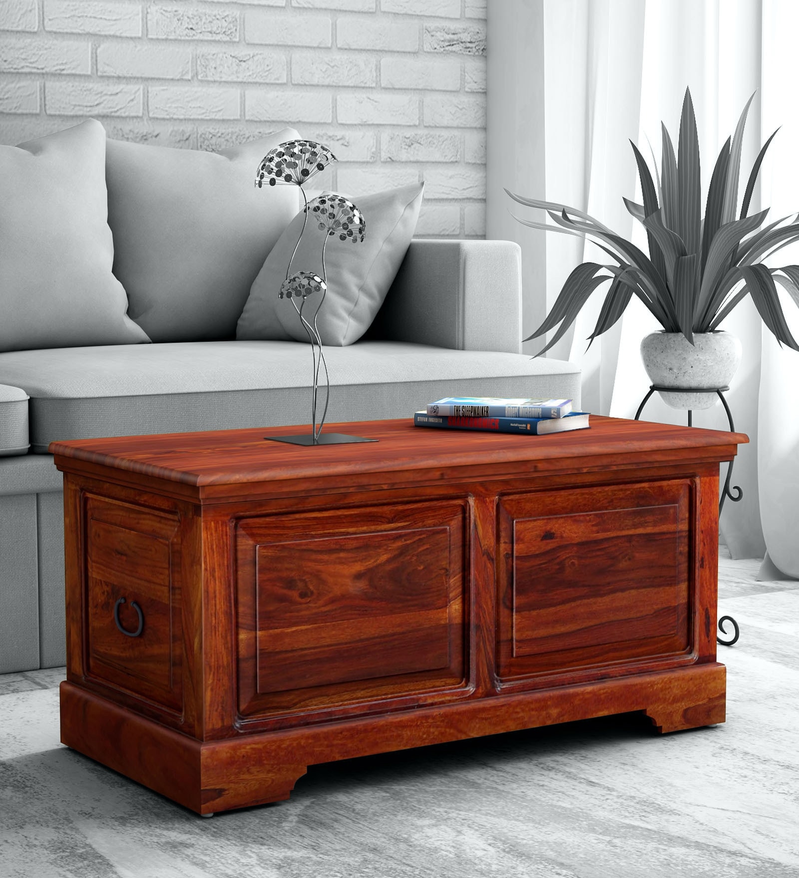 Buy Stanfield Sheesham Wood Trunk in Honey Oak Finish Online - Linen ...