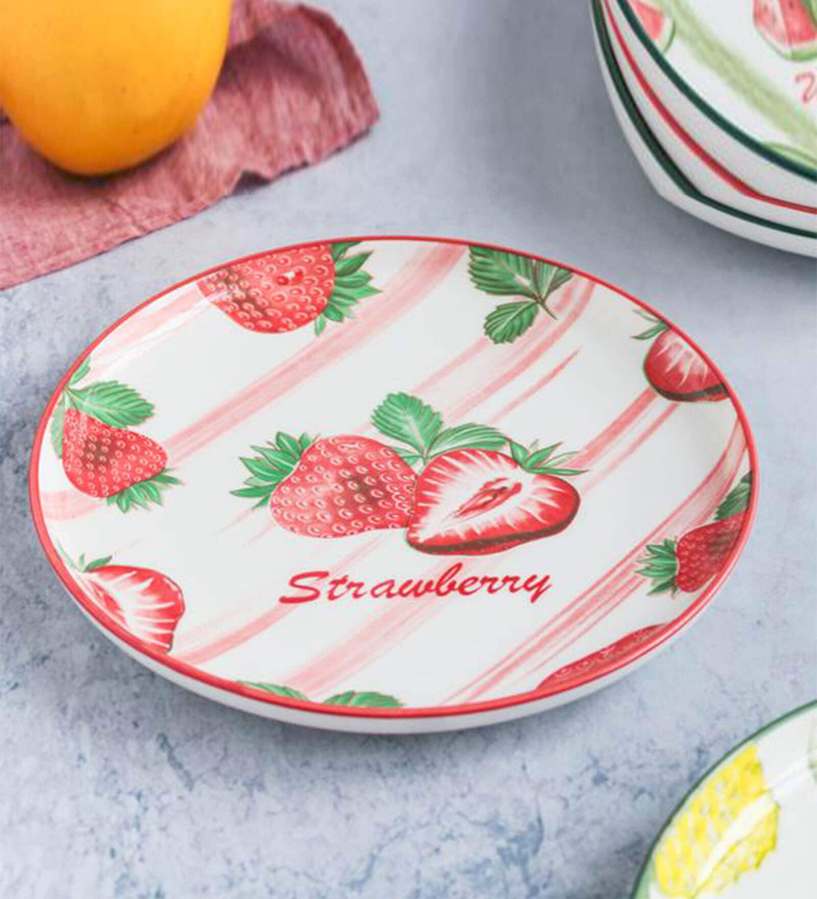 Buy Strawberry 7.9 Inch White Ceramic Quarter Plate Online - Side ...