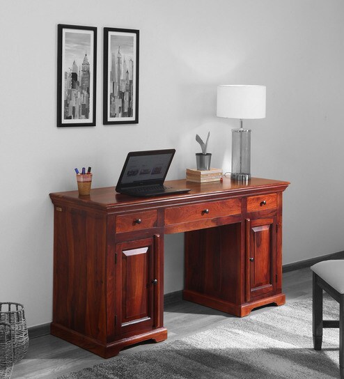 Buy Stanfield Sheesham Wood Writing Table In Honey Oak Finish Online ...