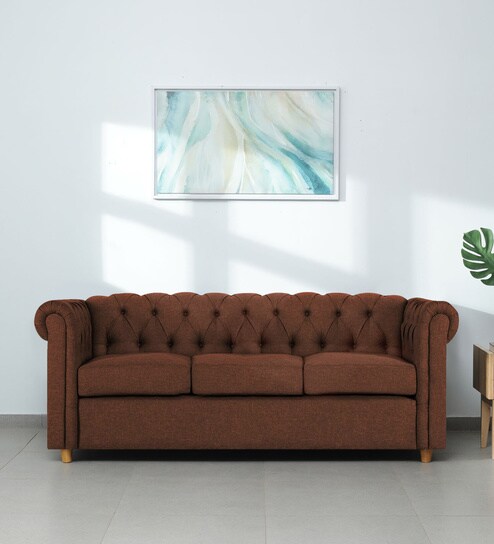 Buy Strathford Fabric 3 Seater Sofa in Brown Colour at 9% OFF by Adorn ...