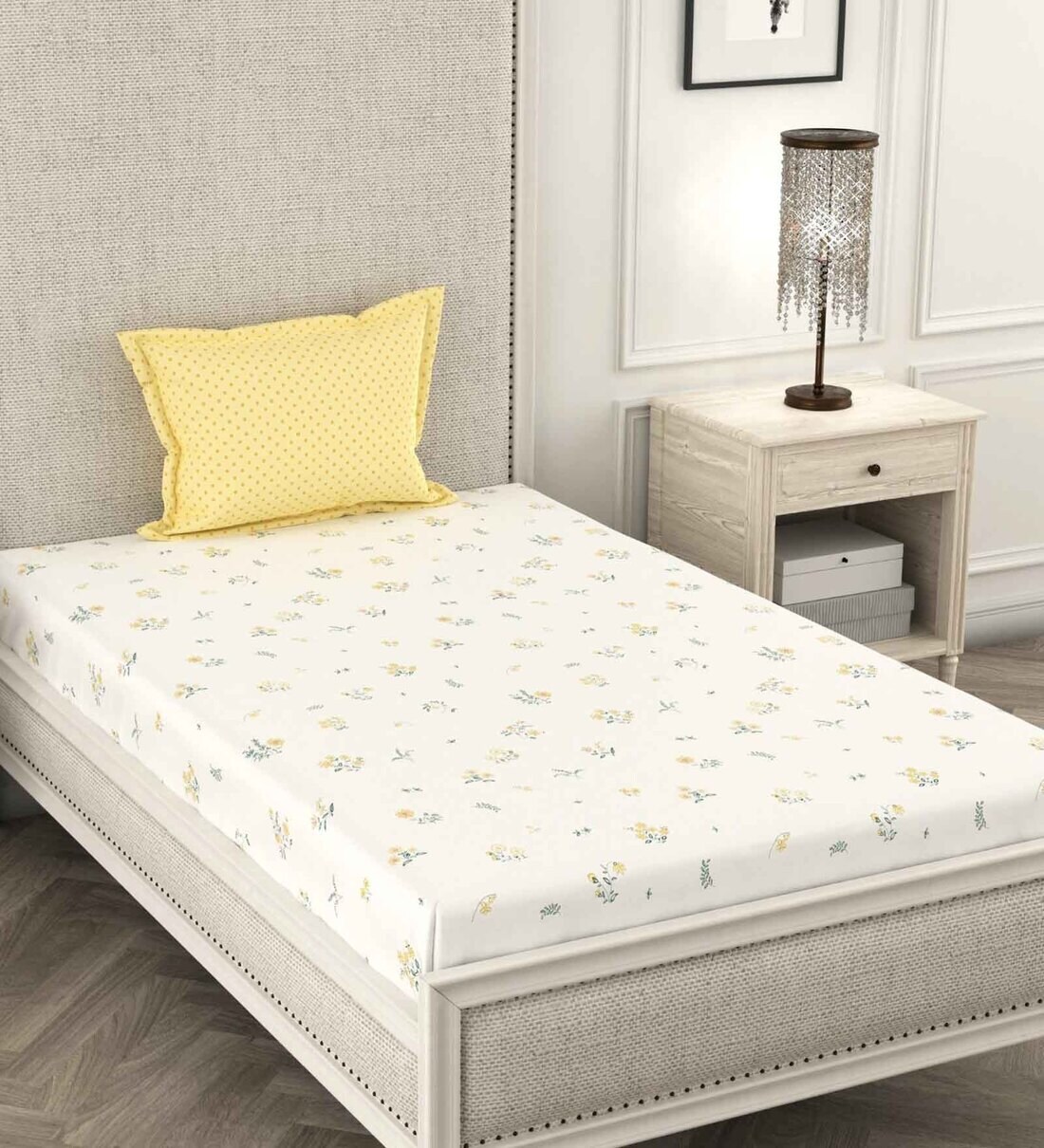 Buy White Floral 210 TC Microfiber Single Bed Sized Bed Sheets With 1 ...