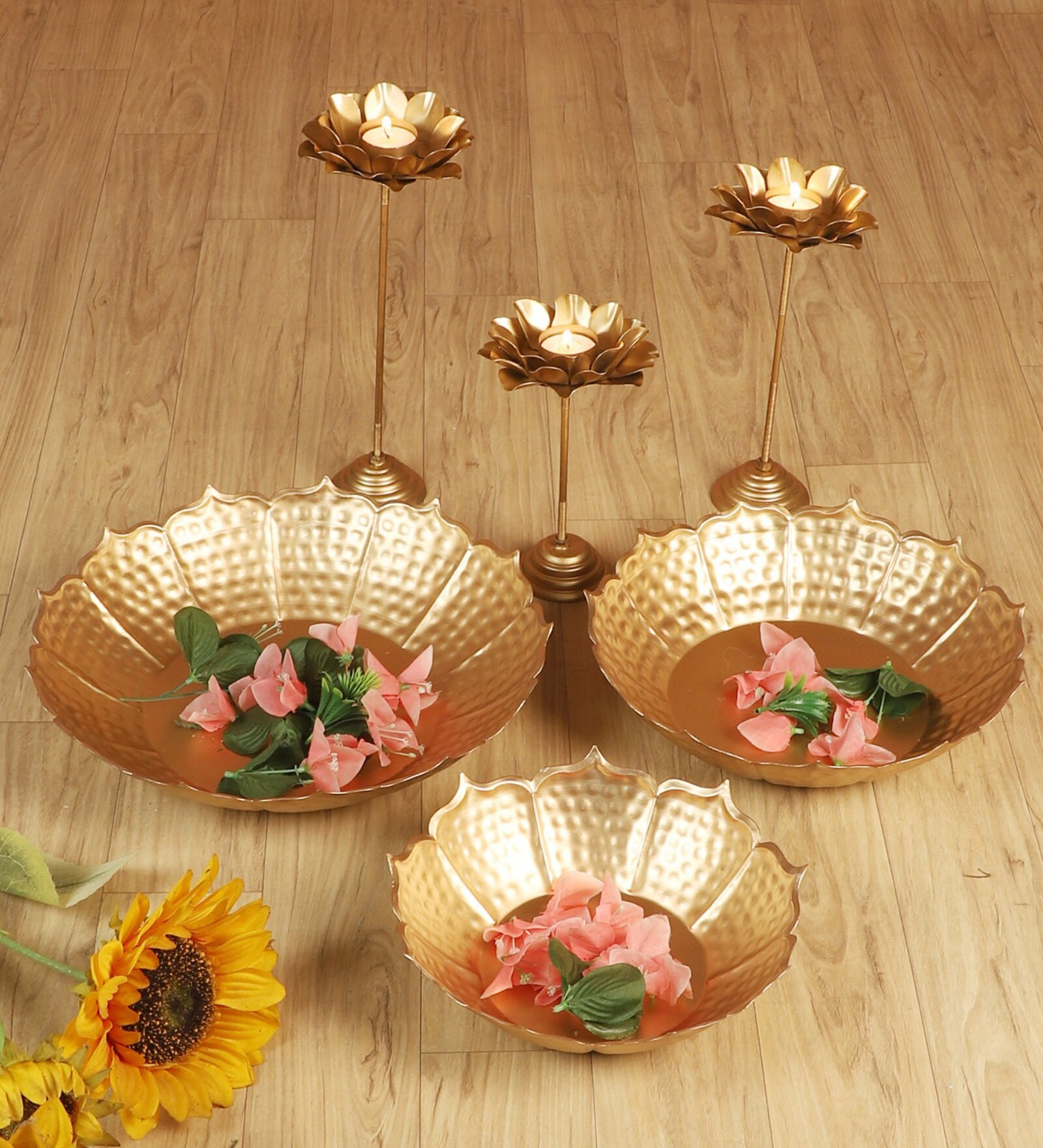 Buy Sunflower Urli With Detachable Tealight, Set Of 3 Online - Table ...