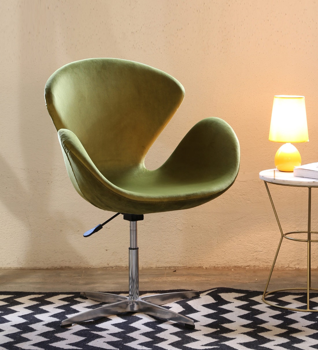 Buy Swan Swivel Accent Chair In Pear Green Velvet Colour By Minthomez ...
