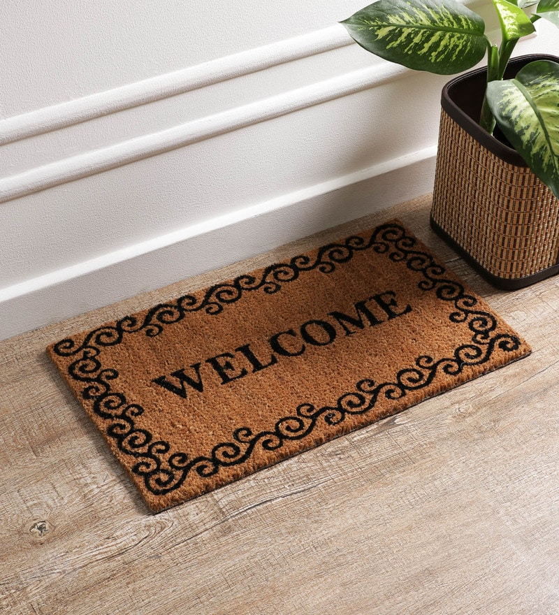 Buy Brown Slogan Coir 24 x 14 Inches Stain Resistant Door Mat by SWHF ...