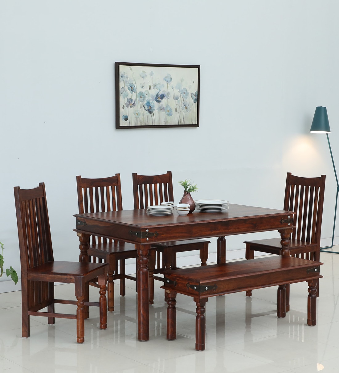 Buy Takhat Sheesham Wood 6 Seater Dining Set In Honey Oak Finish With ...