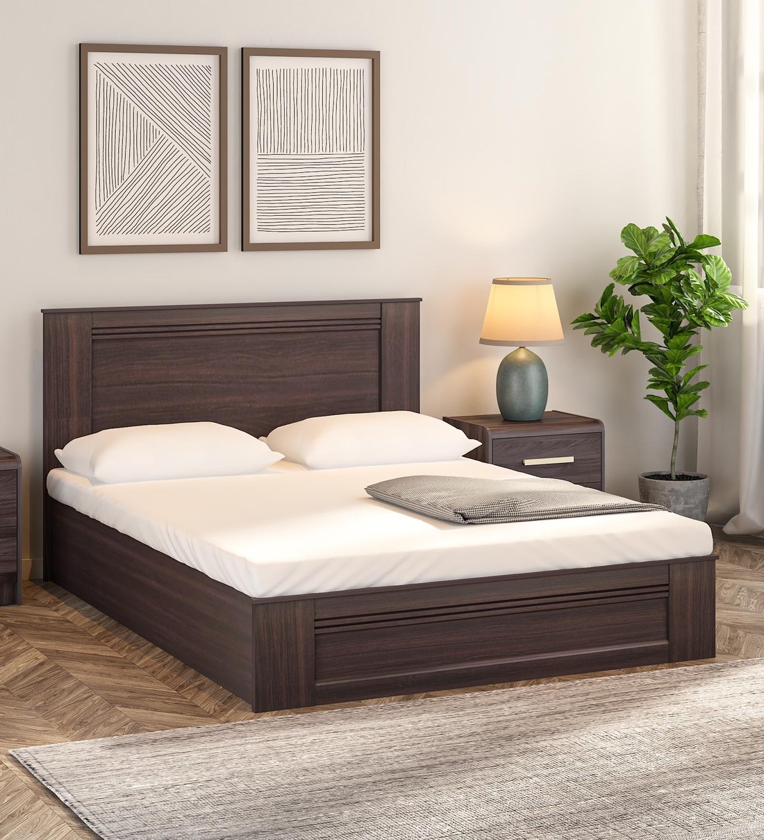 Buy Taro King Size Bed in Walnut Finish with Hydraulic Storage Online ...