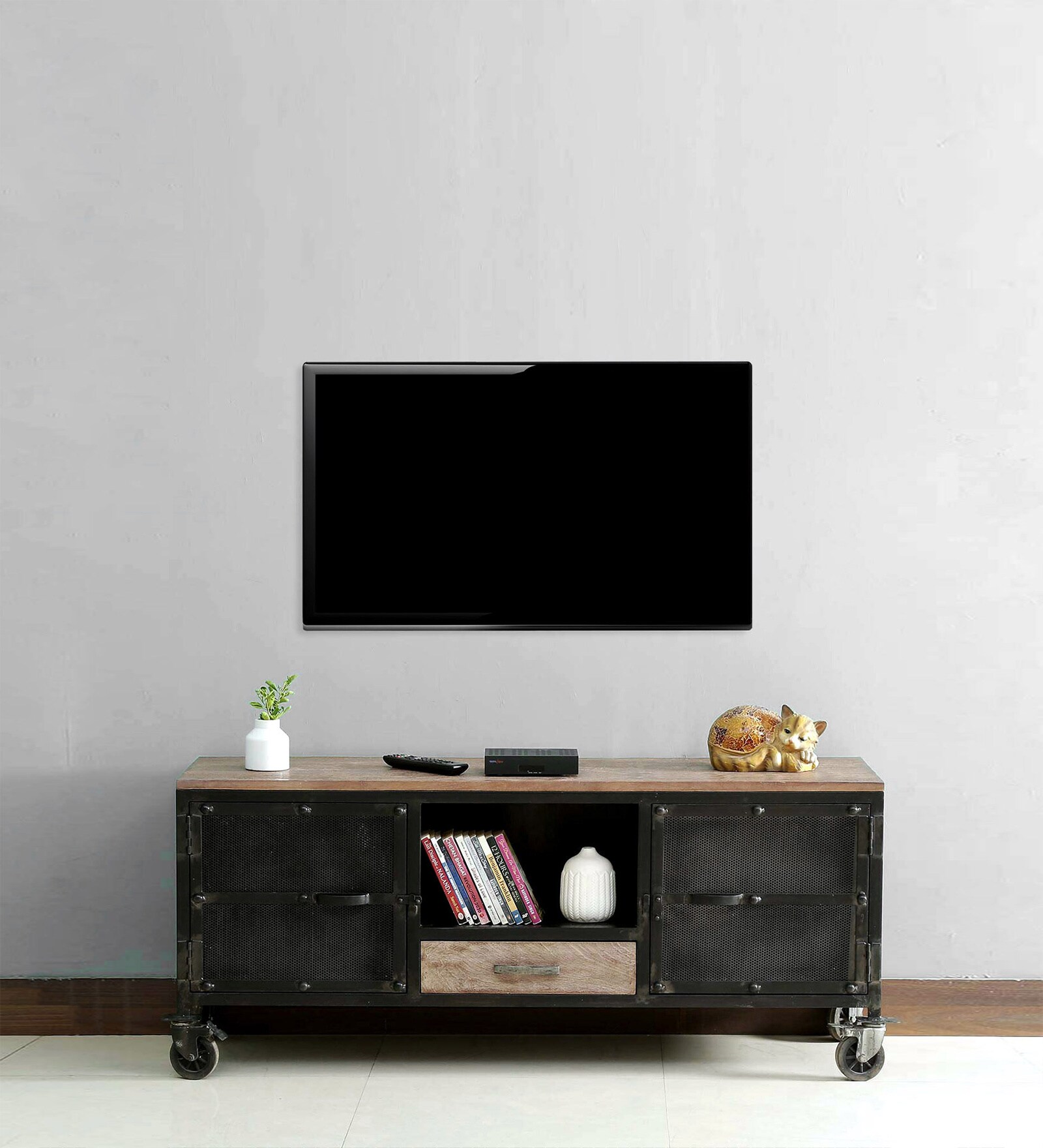 Buy Draper Metal TV Console In Black & Natural Finish For TVs Up To 55 ...