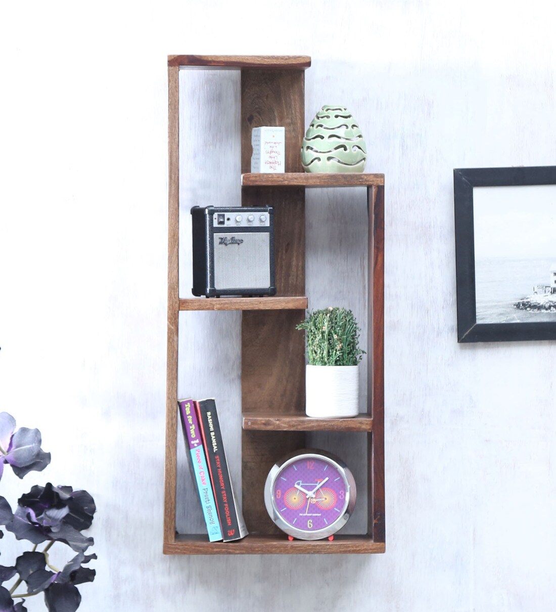 Buy Sheesham Wood Floating Book Shelf in Teak Finish by Satyam ...