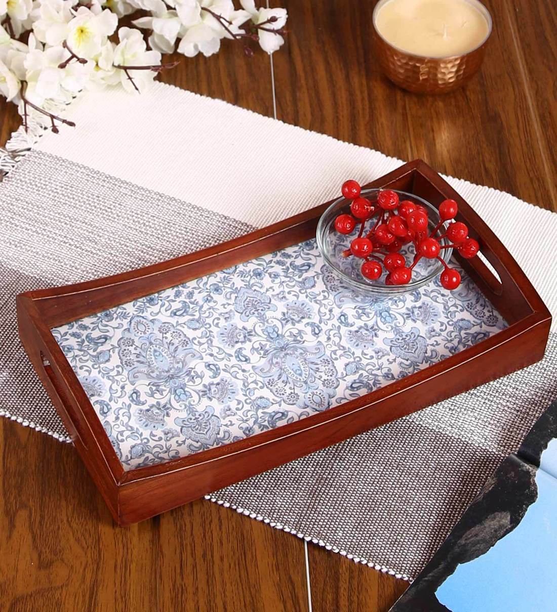 Buy Teak Wood Damask Small Serving Tray by Reinvention Factory Online ...