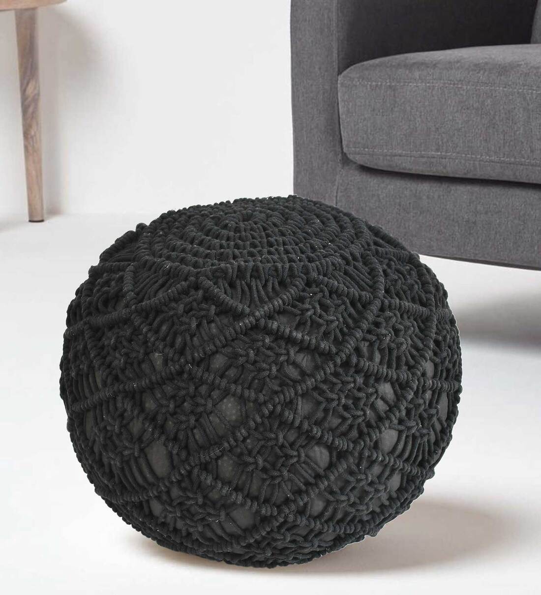 Buy Teviston Knitted Pouffe in Black Colour Online - Pouffes - Pouffes ...