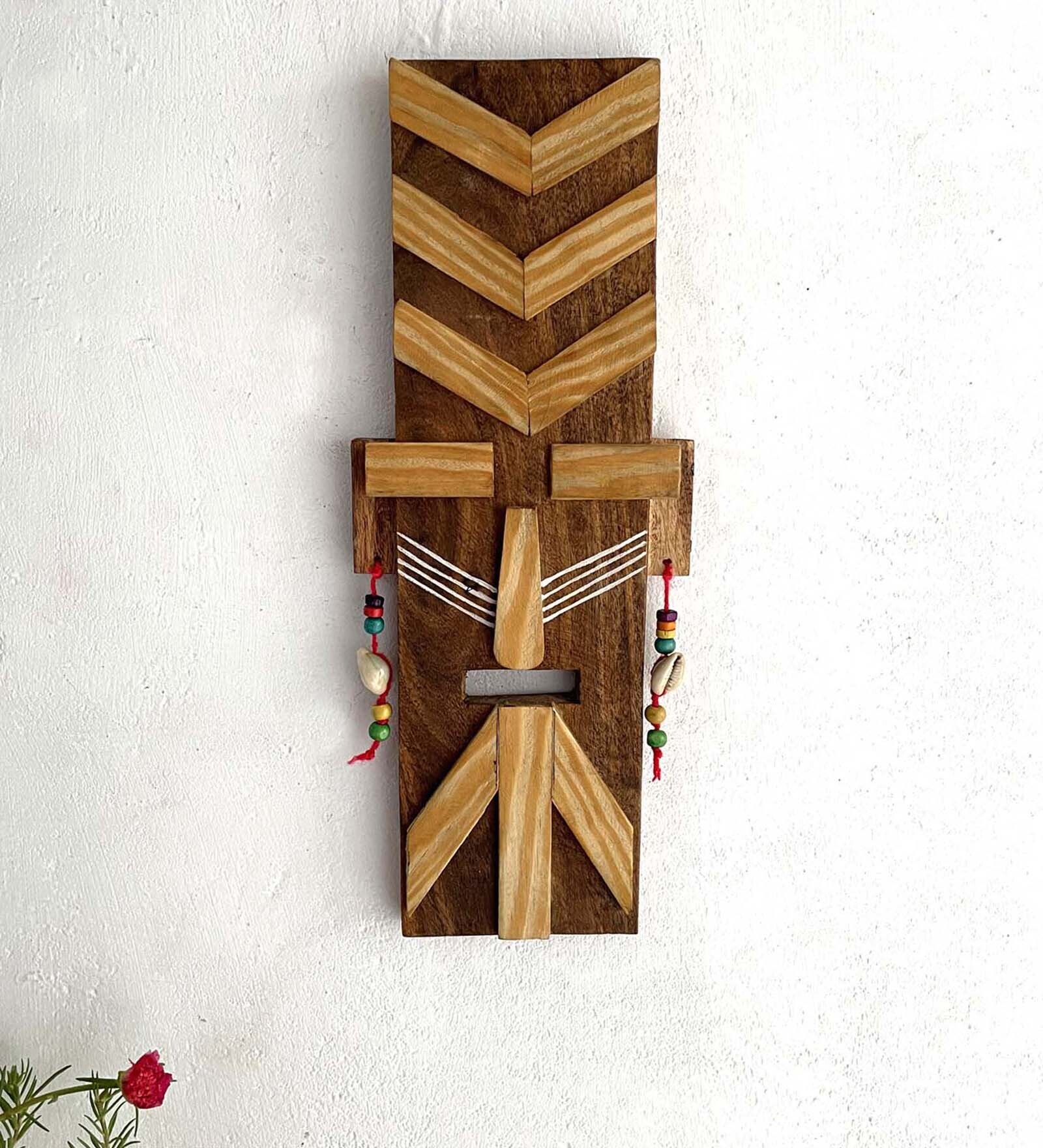 Buy Teak Wood Dark Hand Painted Wall Mask at 13% OFF by Chinhhari Arts ...