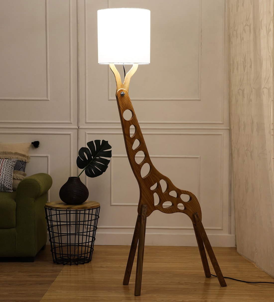 Buy Canvas White Cotton Shade Novelty Floor Lamp With Wood Base By The ...