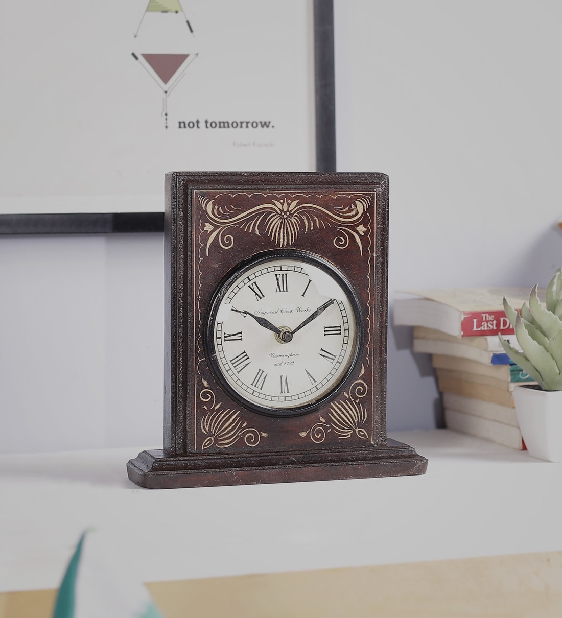 Buy Brown Solid Wood Analog Table Clock Online - Table Clocks - Table ...