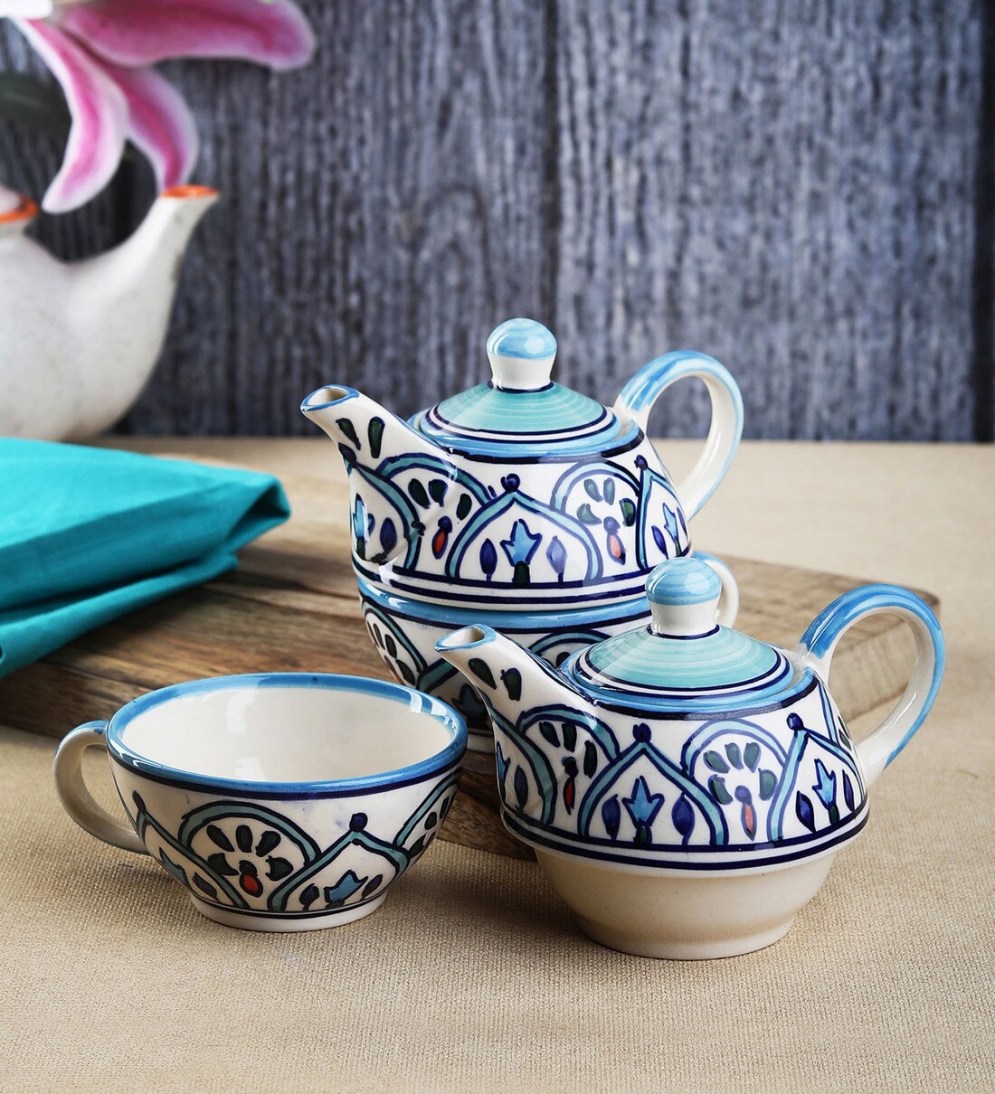 Buy Curtis Blue Ceramic (Set of 4) Teaware Set at 25% OFF by Vareesha ...