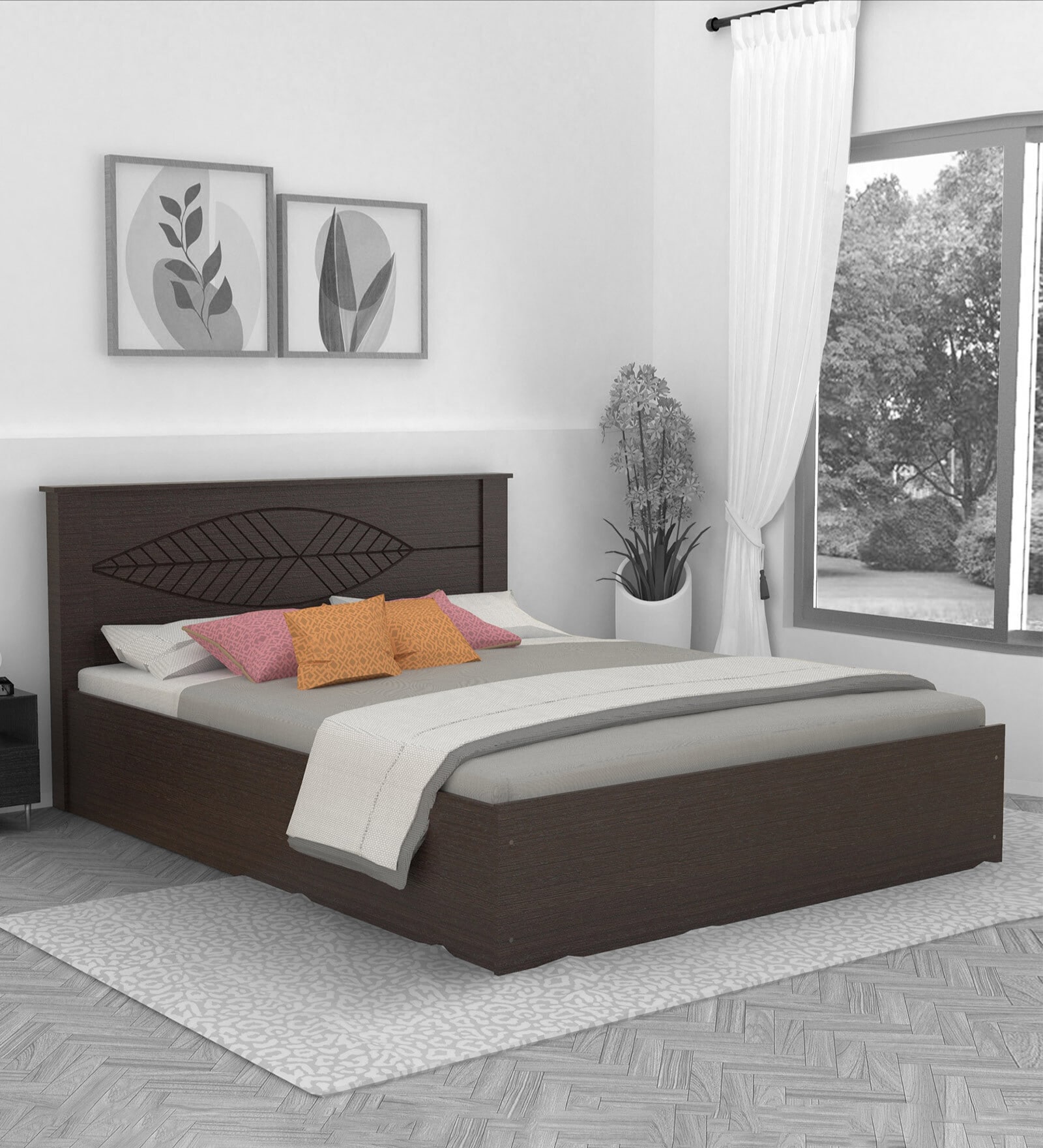 Buy Themis Solid Wood King Size Bed in Wenge Finish with Box Storage ...