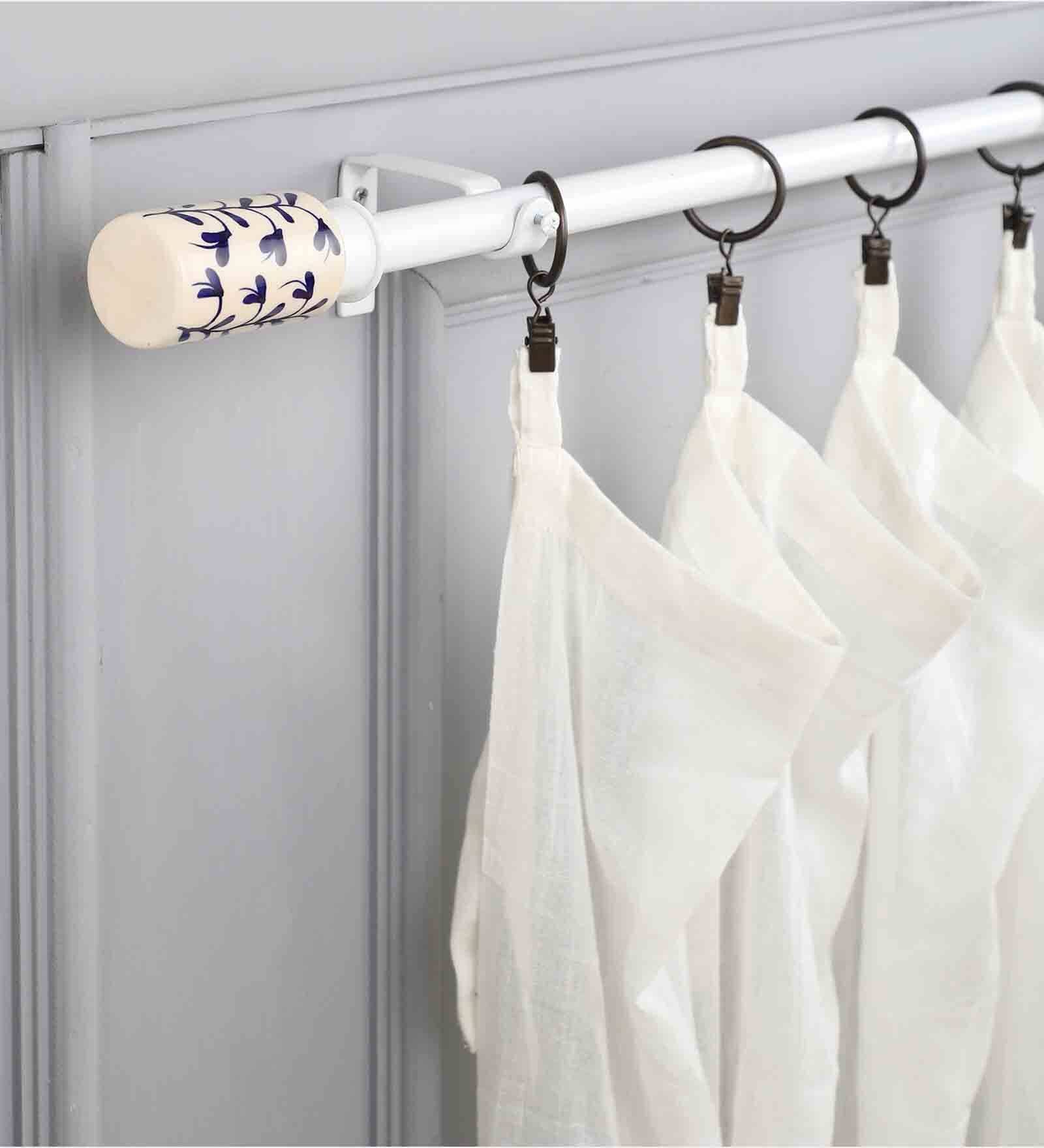 Buy Timeless 19mm Iron Curtain Rod with White and Blue Ceramic Finial ...