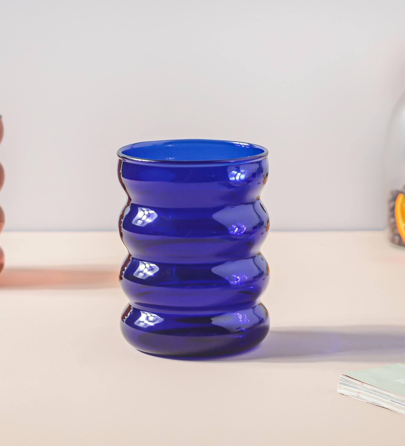 Buy Tinted Rippled Puffy 250ml Blue Borosilicate Glass Everyday Glass ...