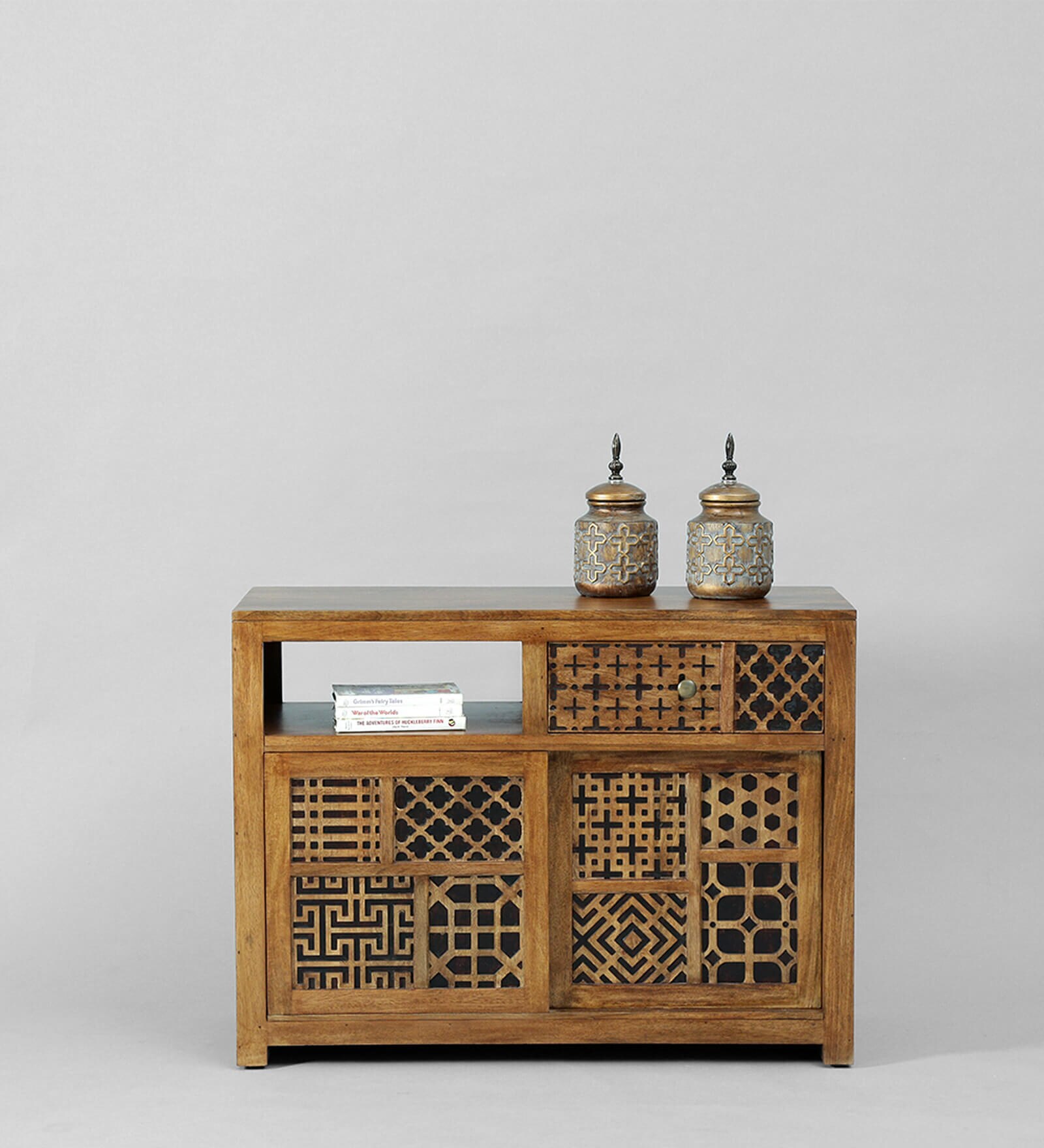 Buy Tishya Solid Wood Sideboard In Provincial Teak Finish With Sliding ...