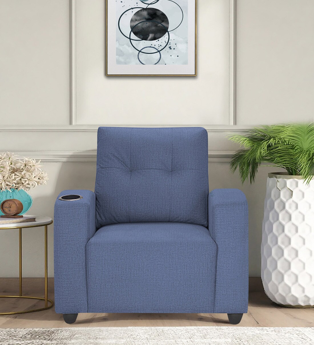 Buy Topaz Fabric 1 Seater Sofa In Azure Blue Colour Online - Lawson 1 ...