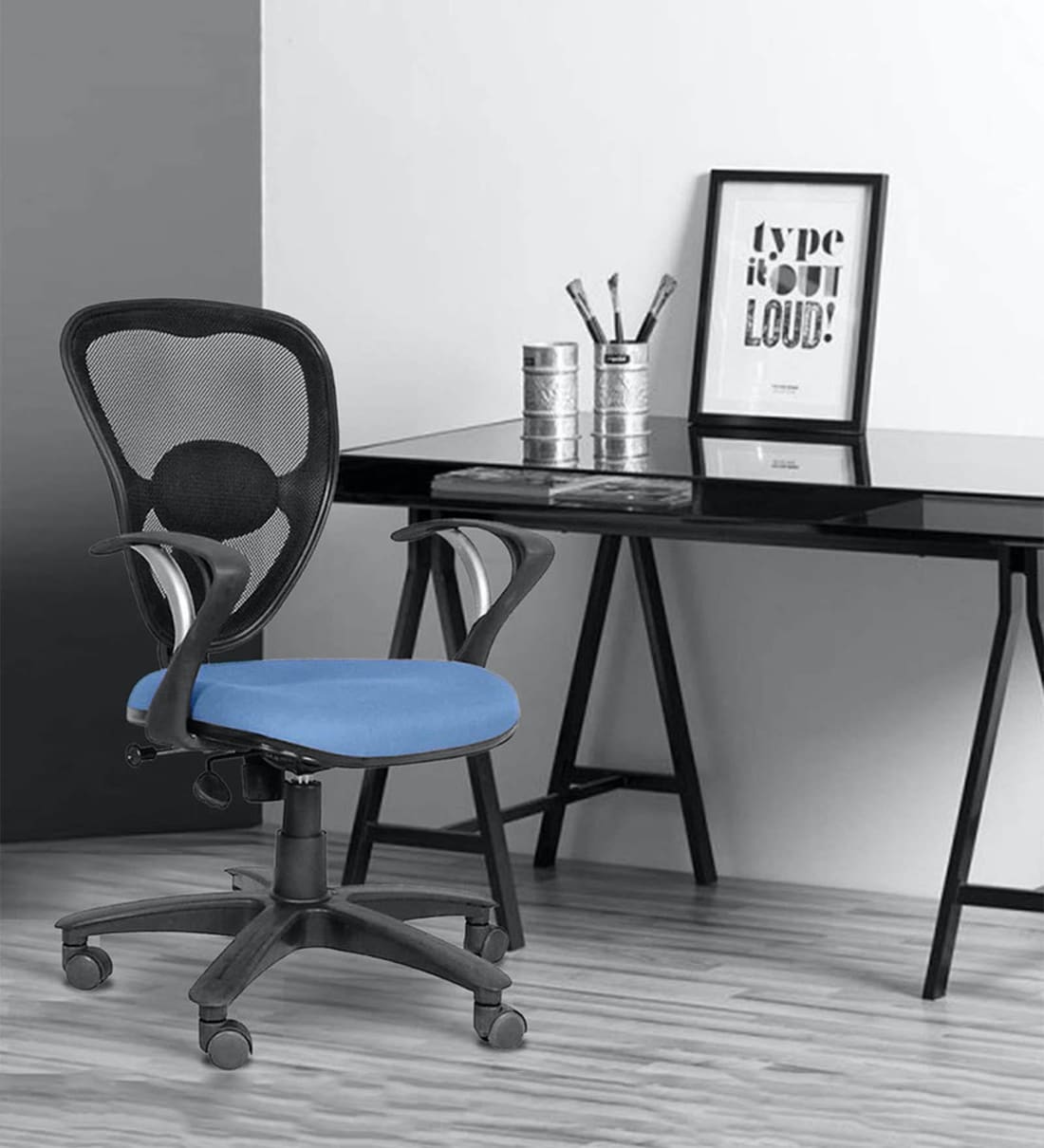 Buy Triangular Ergonomic Chair in Black & Blue Colour Online ...