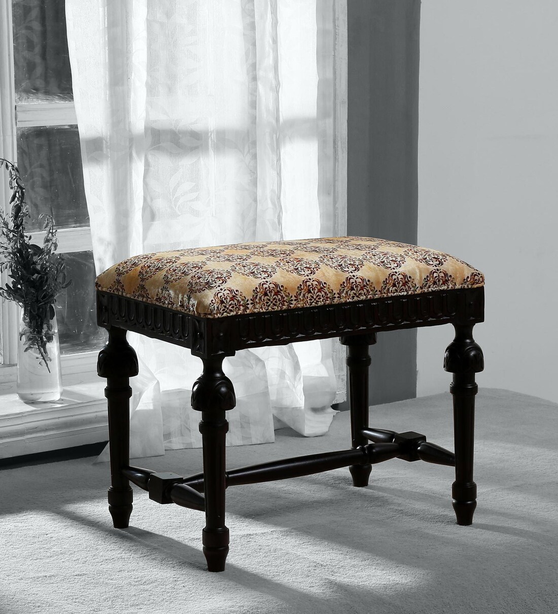 Buy Tomasini Solid Wood Seating Stool In Brown Colour Online ...