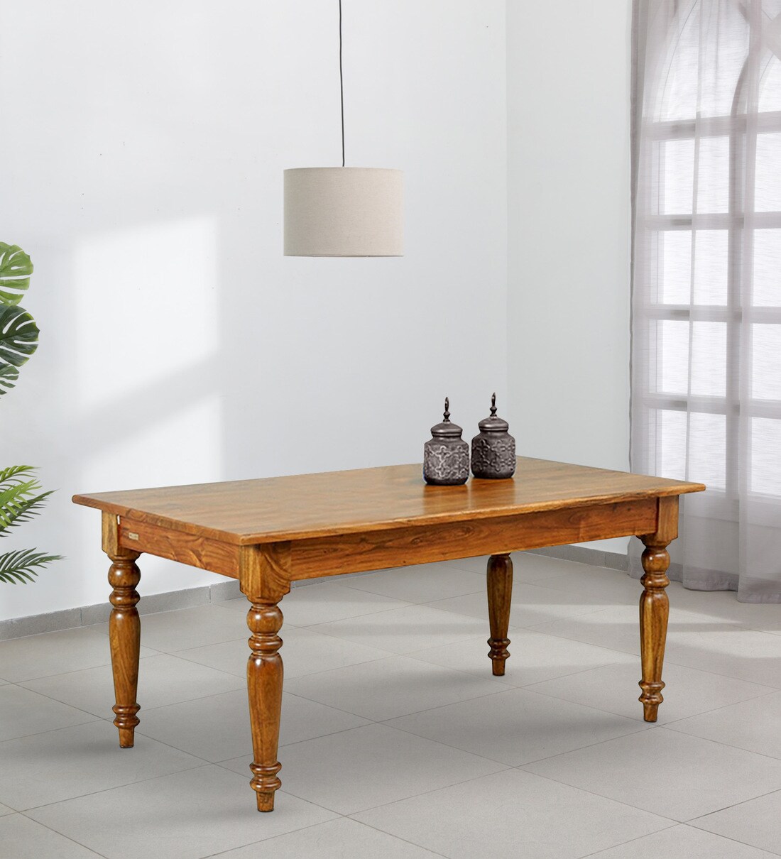 Buy Vaina Solid Wood 6 Seater Dining Table In Provincial Teak Finish ...